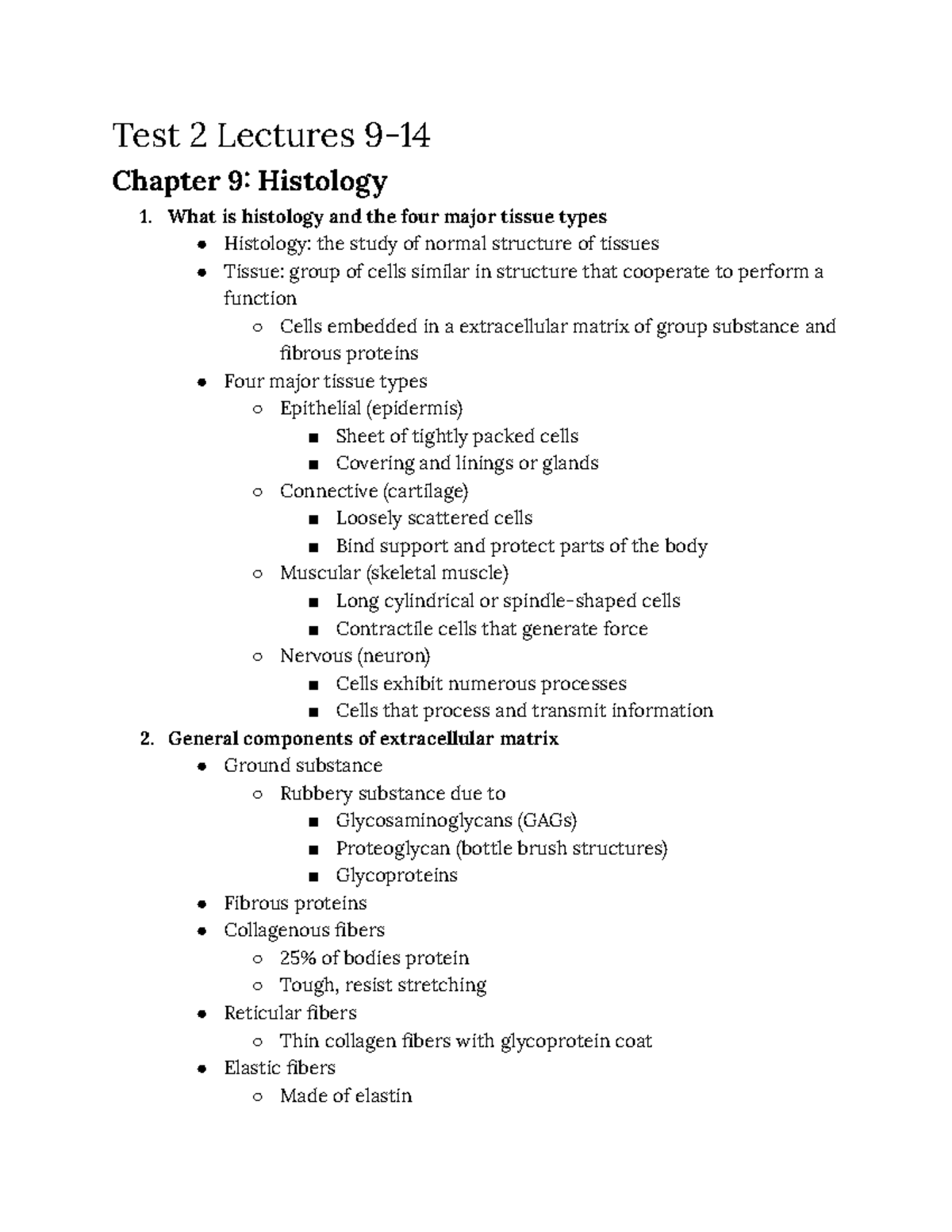 Test 2 Study Guide: Histology & Tissue Types Overview - Studocu