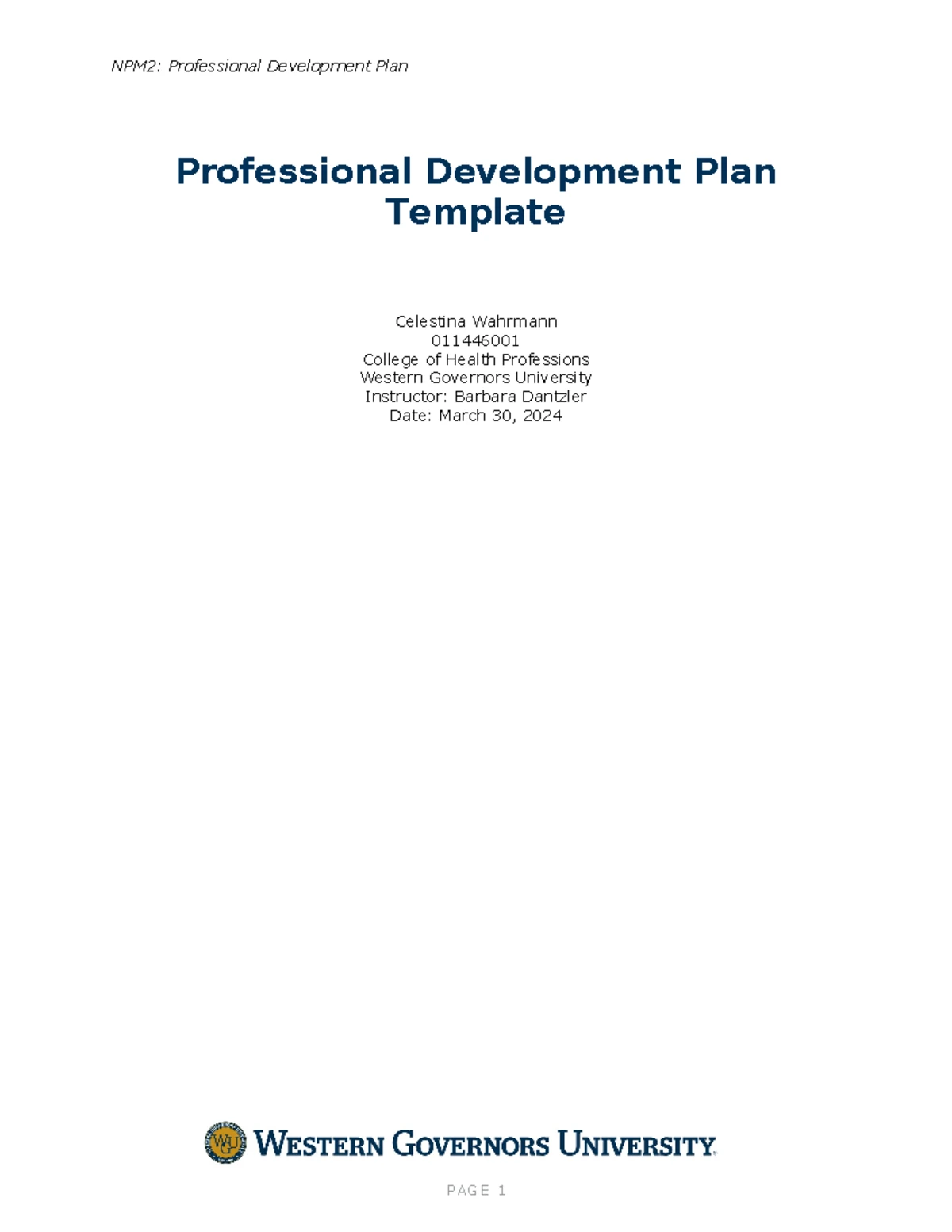 E225 Professional Development Plan: 5-Year Goal Framework for Nursing ...