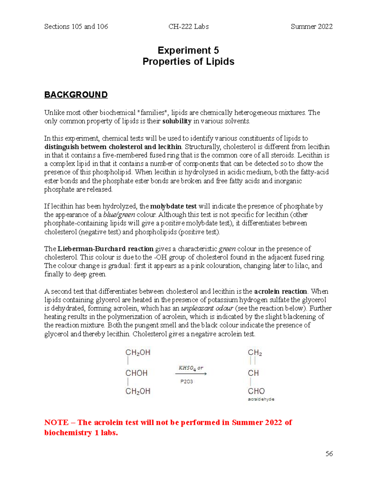 Experiment 5 - Lipids - Final Lab Report - Experiment 5 Properties of Lipids BACKGROUND Unlike ...