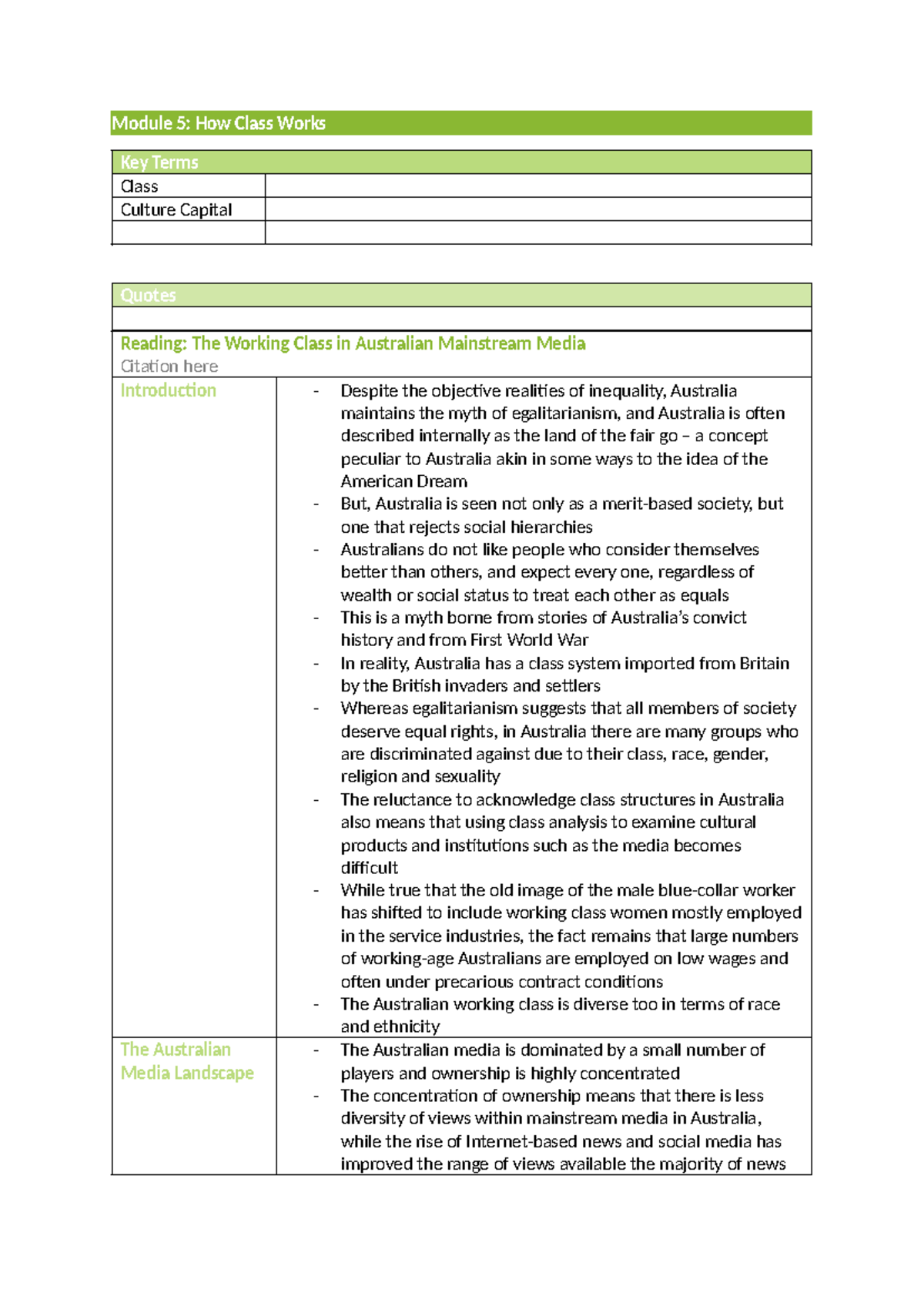 Module 5: Key Terms on Class Culture and Media Representation - Studocu
