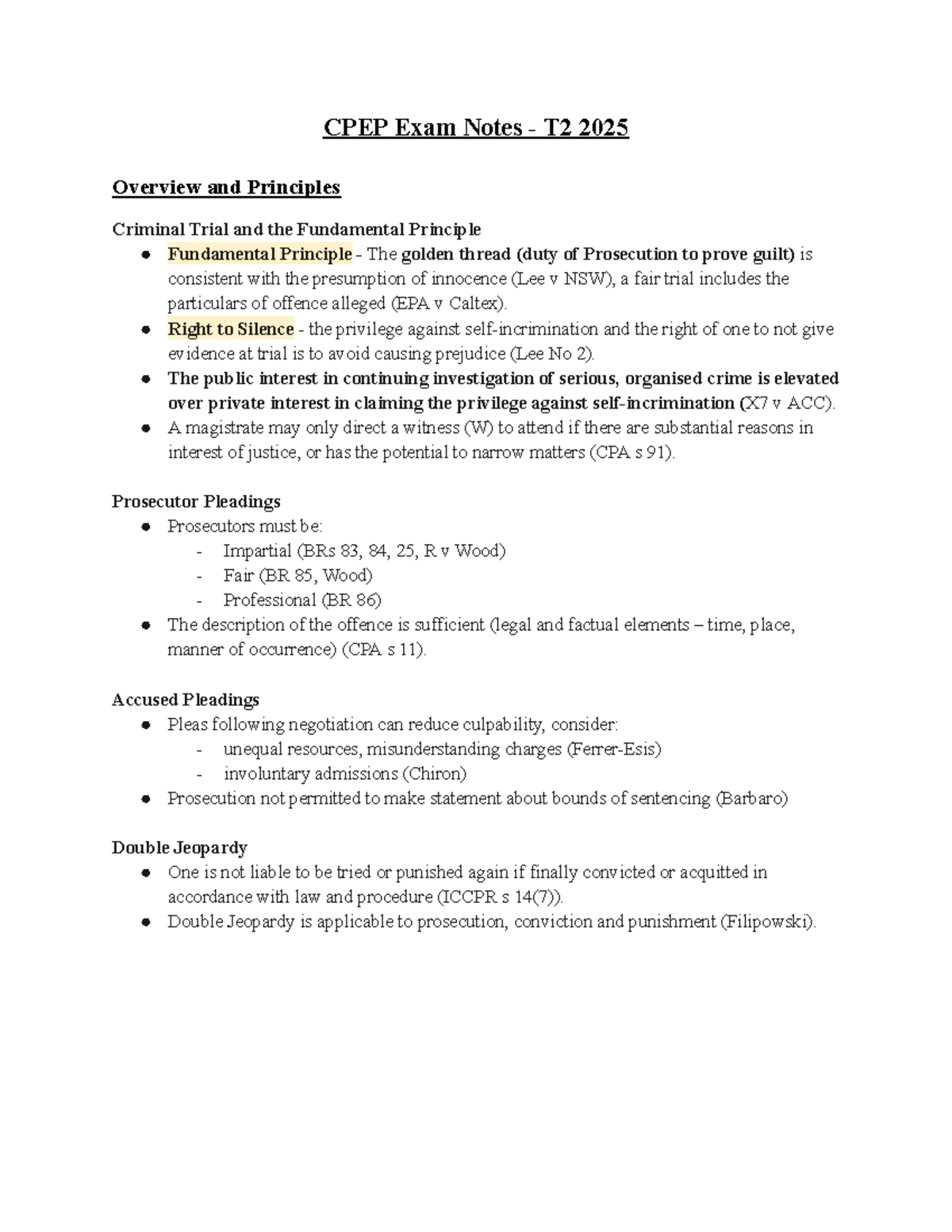CPEP T2 2025 Exam Summary: Principles of Criminal Trial - Studocu