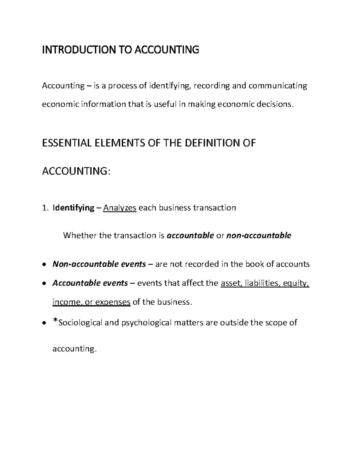 Intacc 1 reviewer Chapter 1 ( Millan) - INTRODUCTION TO ACCOUNTING ...