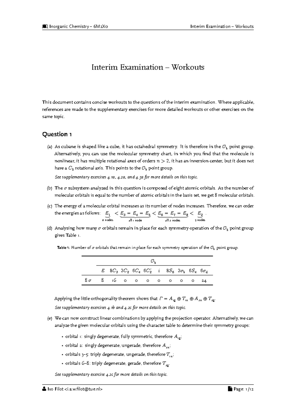 Inorganic Chemistry Interim Exam 2020 - Workout Solutions - Studeersnel