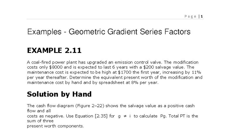 IEGR 350 Engineering Economy: Geometric Gradient Series Examples - Studocu
