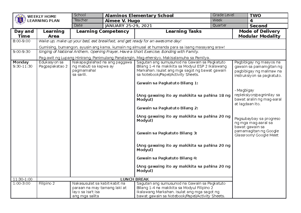 WHLP- Grade-2-Q2-W4 - WHLP for PIVOT 4A Grade 2 - WEEKLY HOME LEARNING ...
