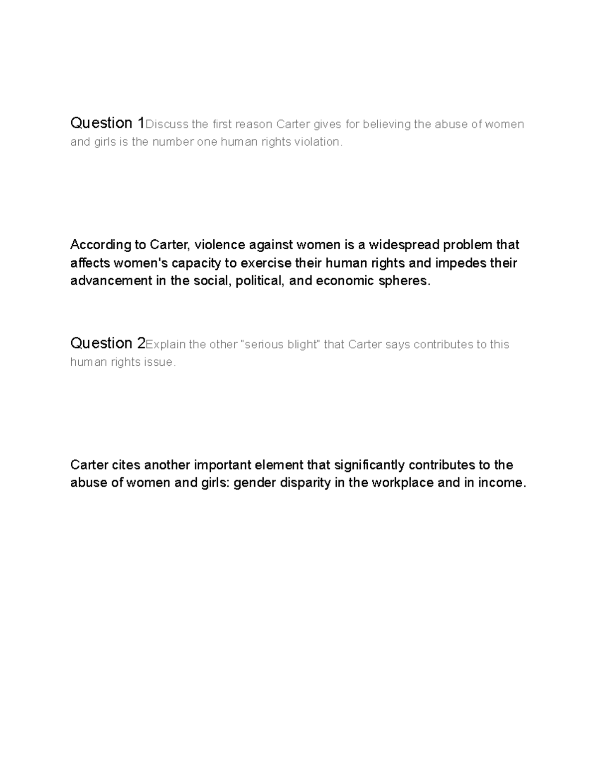Unit 7 Lab: Analyzing Carter's Views on Women's Rights Violations - Studocu