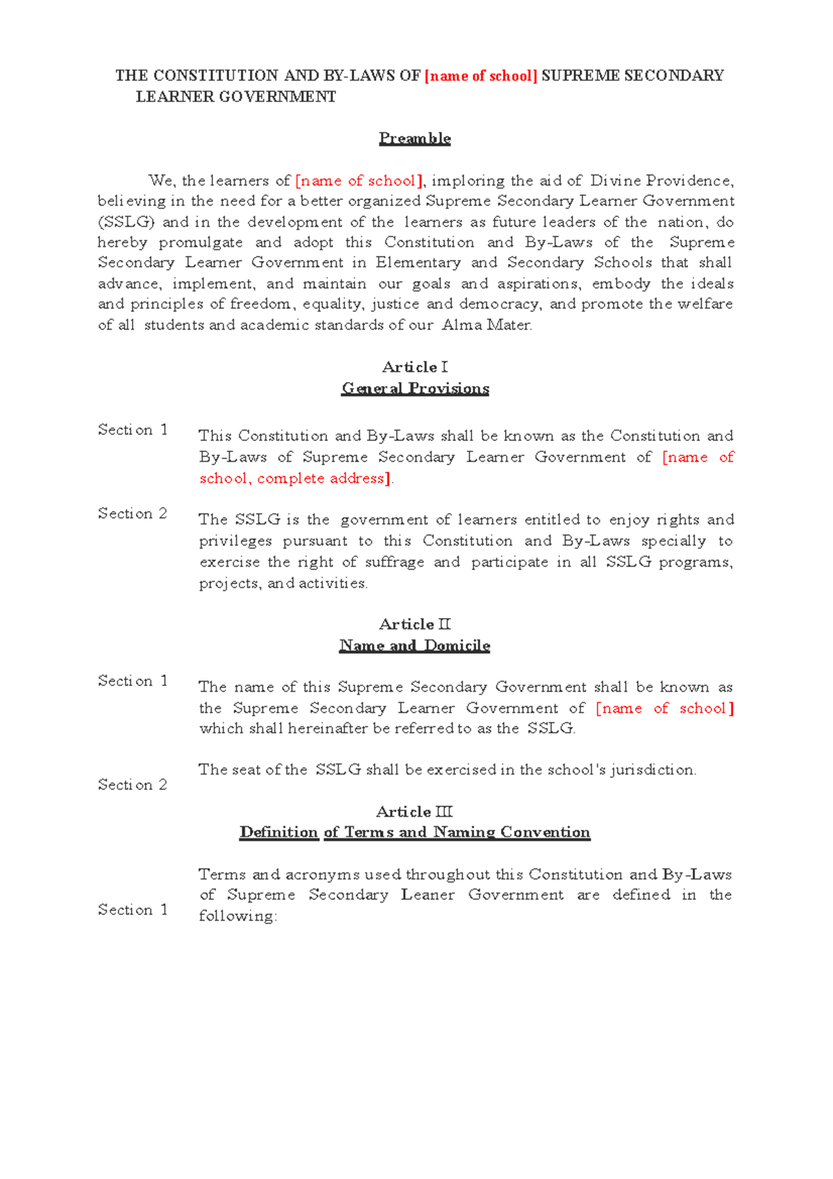 SSLG Constitution & By-Laws: Governing Learner Rights ...