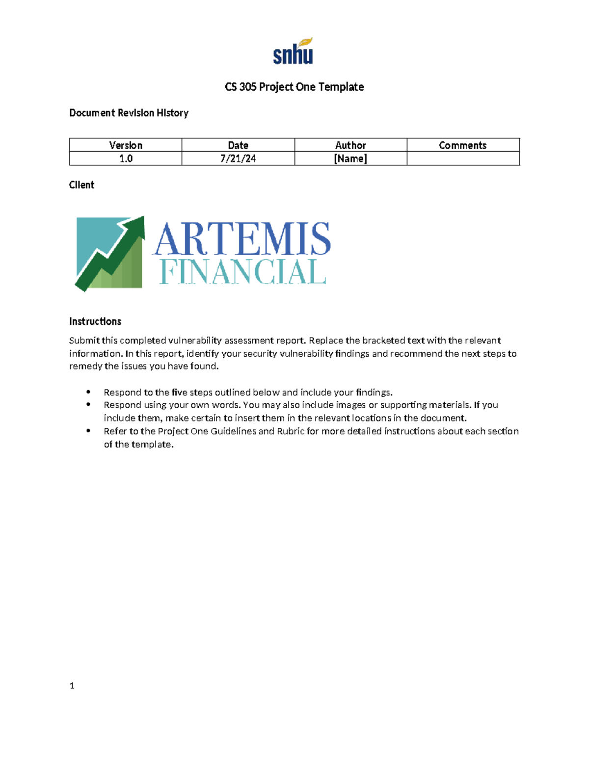 CS 305 Project One Template - CS 305 Project One Template Document ...