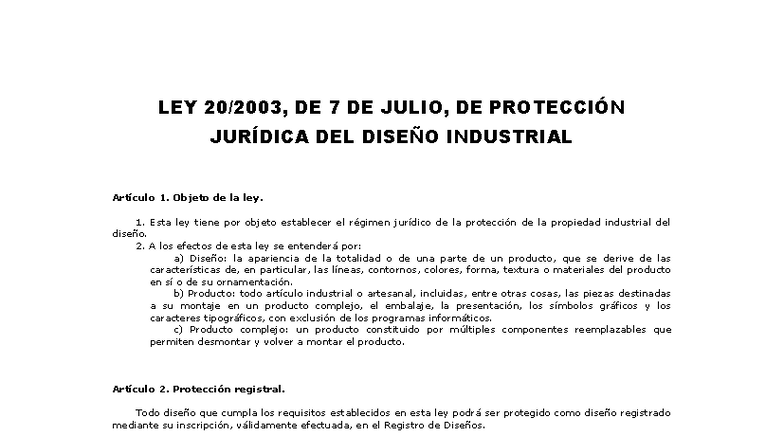 LEY Propiedad Industrial ( Artículos) - LEY 20/2003, DE 7 DE JULIO, DE ...