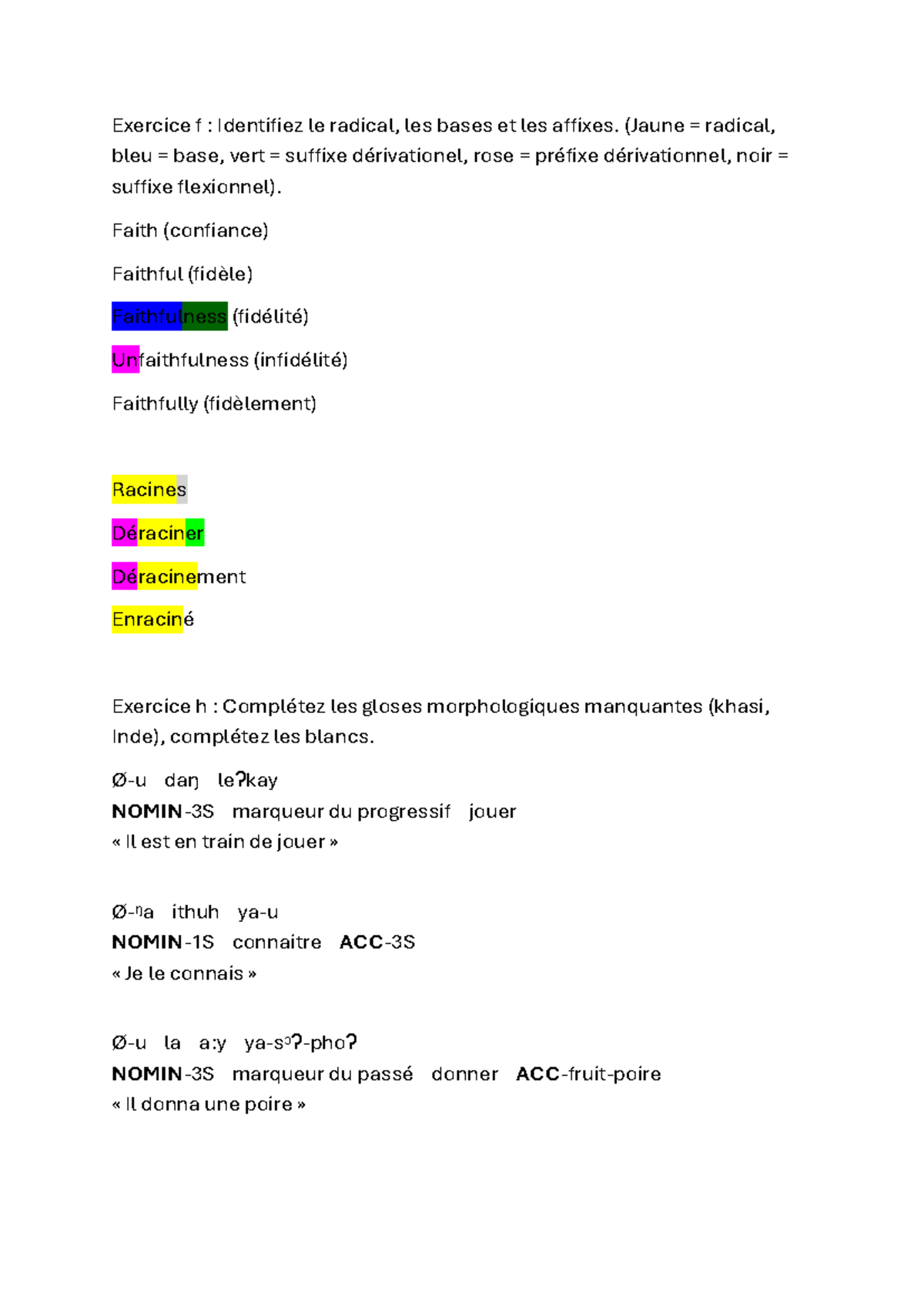 Exercice 6 : Identification des Radicaux et Affixes - Studocu