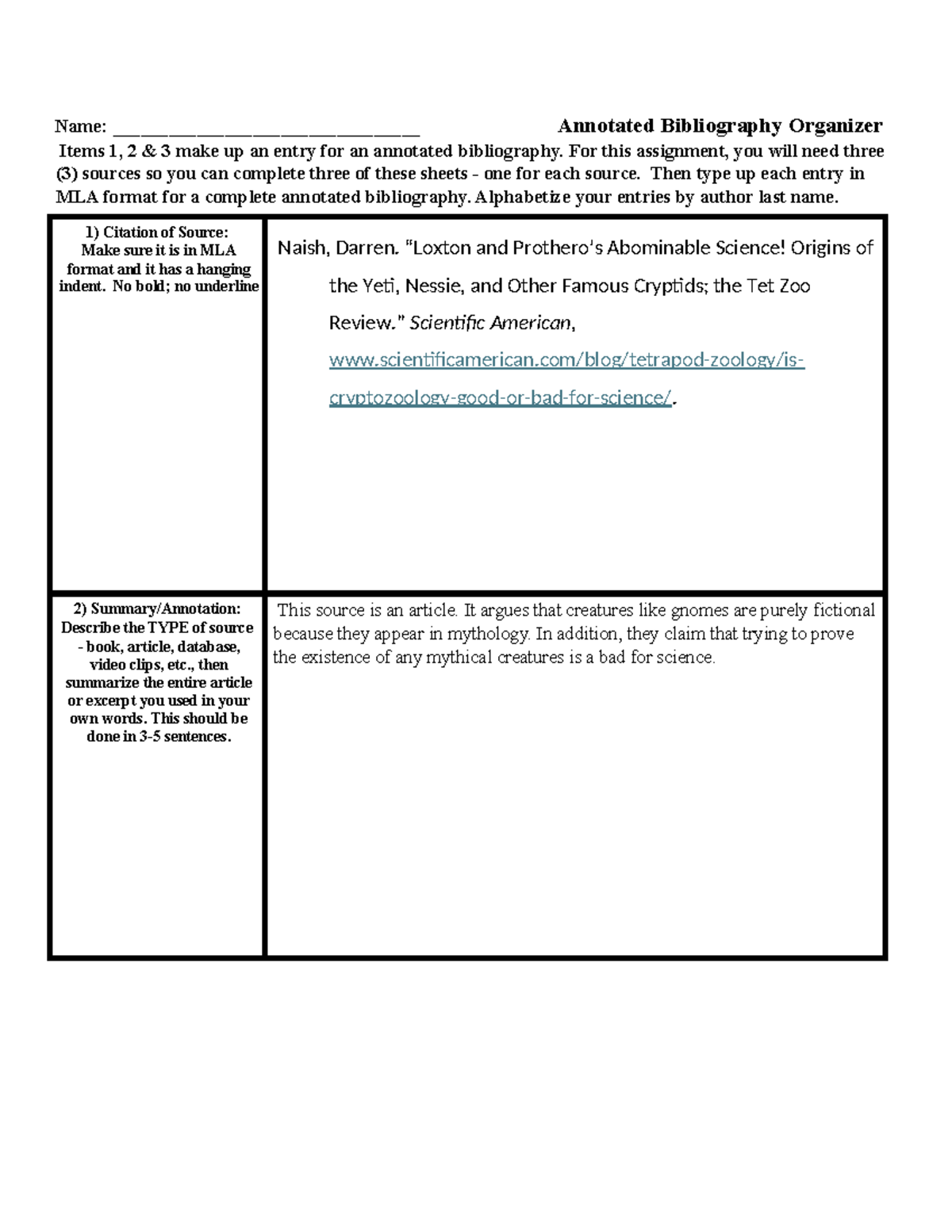 Annotated Bibliography Organizer for AB 1 - MLA Format Entries - Studocu