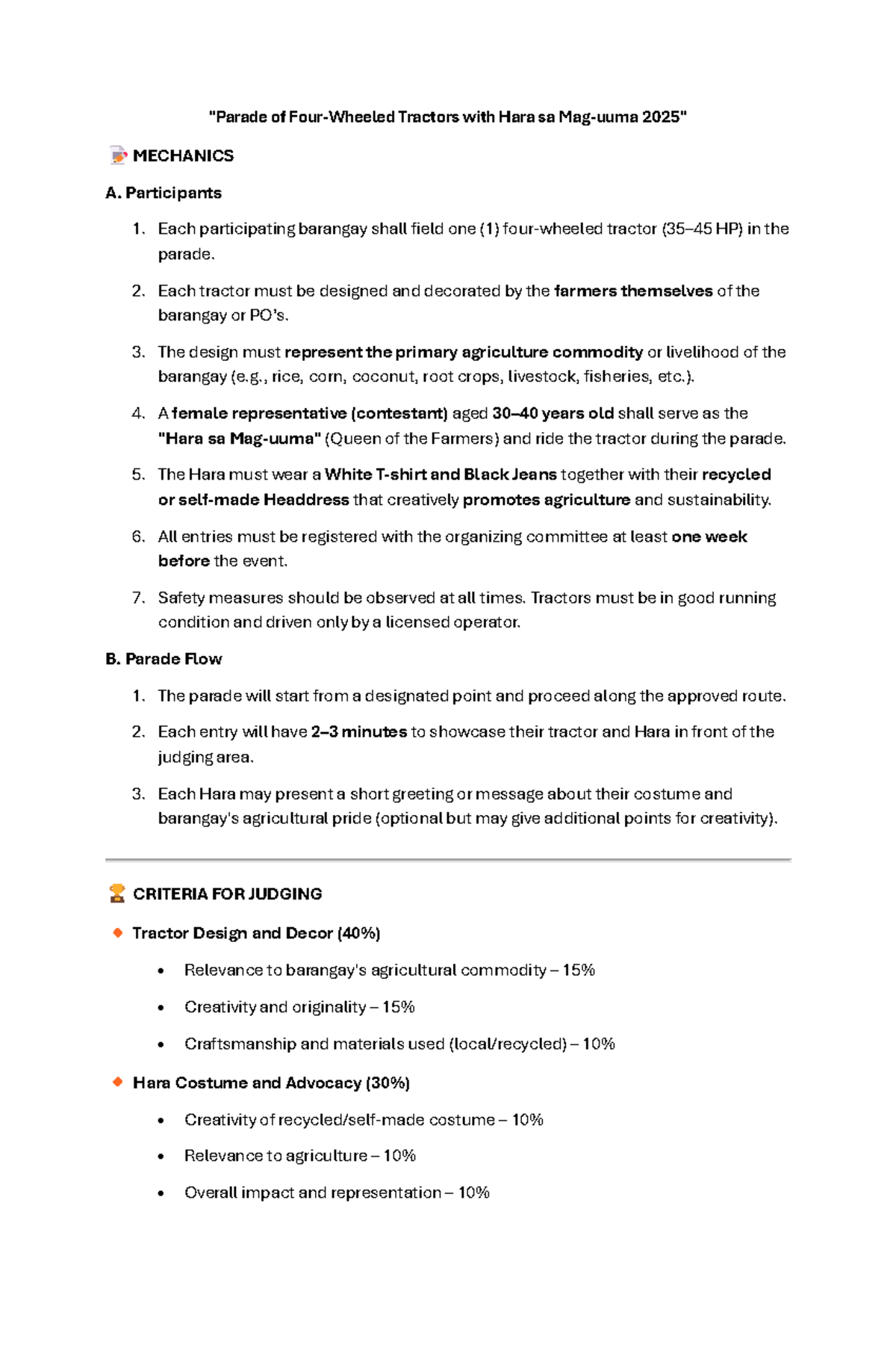 4W Tractor with Hara sa Mag-uuma Mechanics: Parade Guidelines & Judging ...