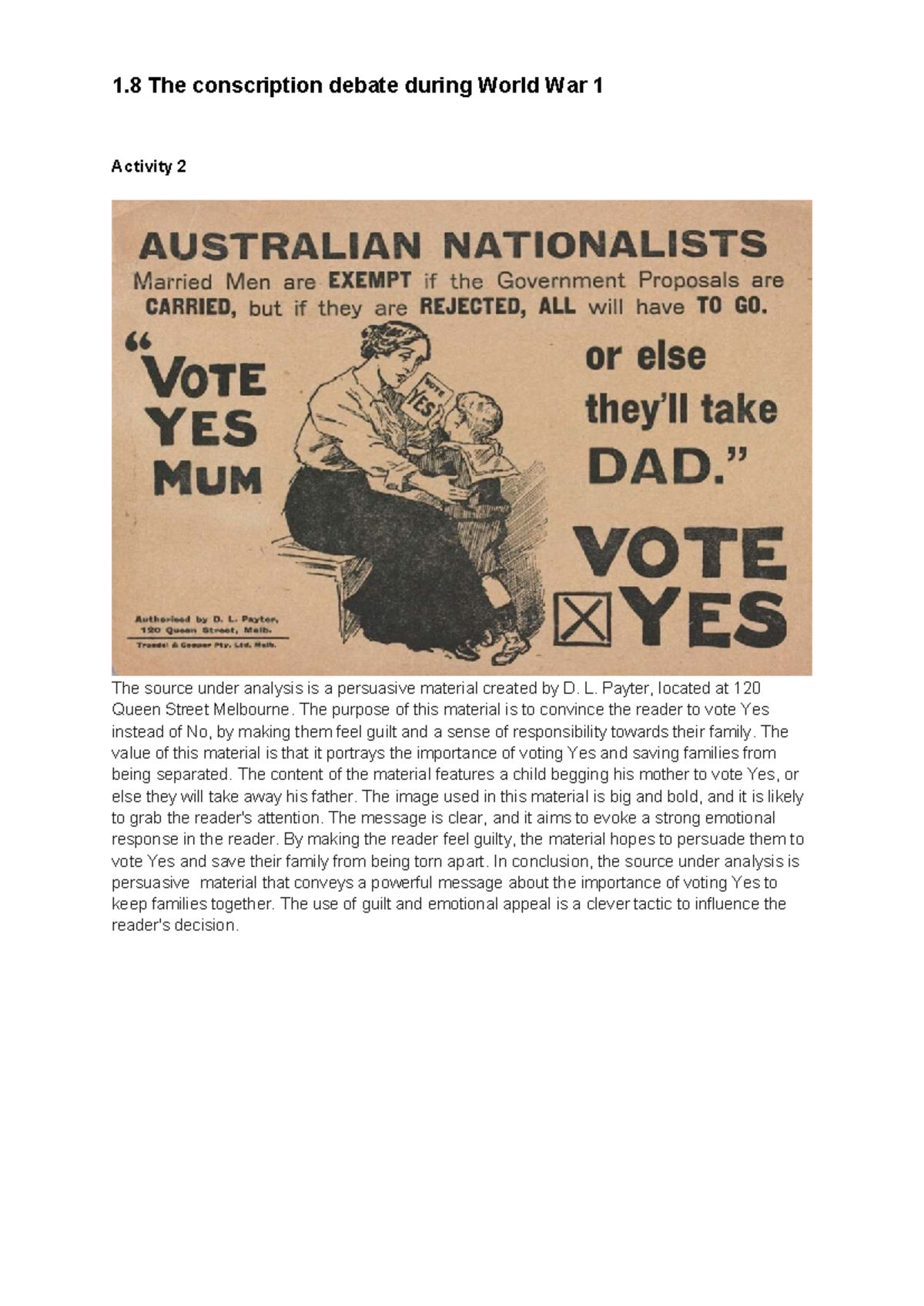 1.8 Analyzing Persuasive Tactics in WW1 Conscription Debate - Studocu