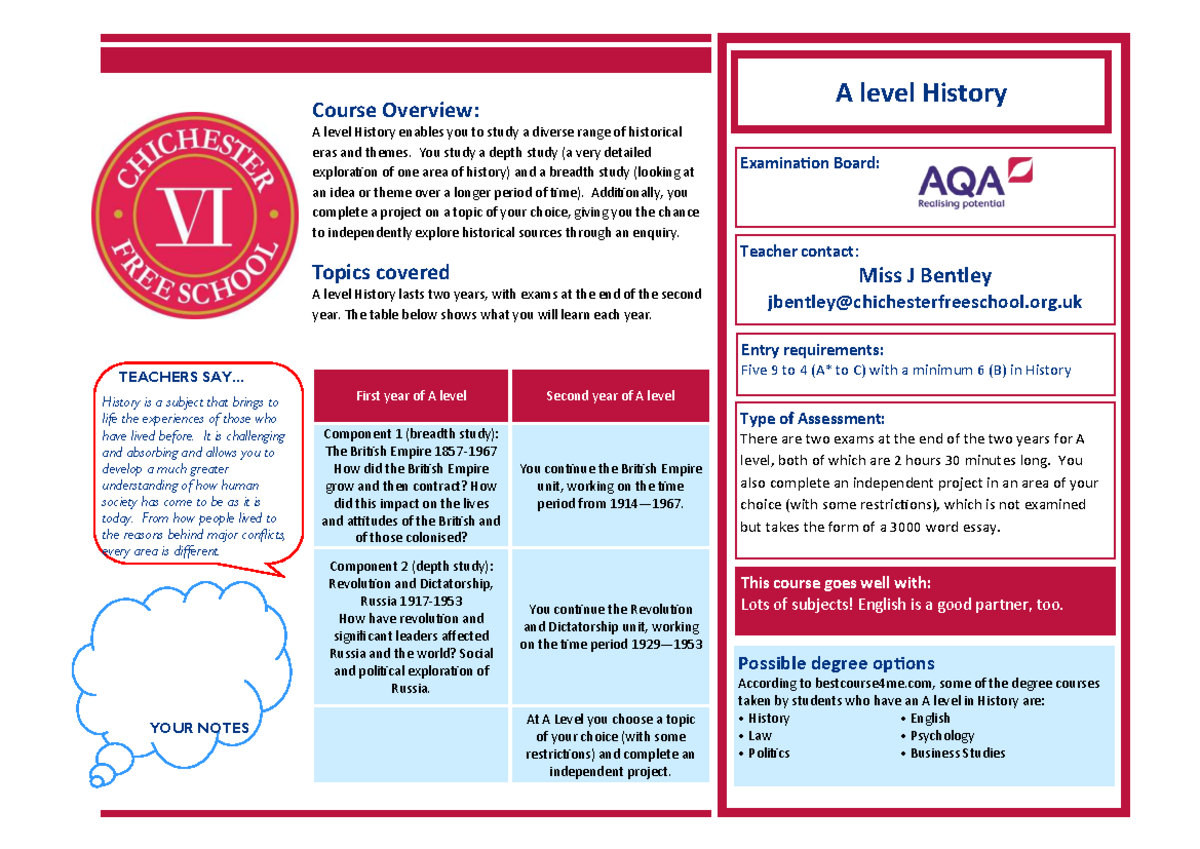 A Level History Course Overview and Exam Structure - Studocu
