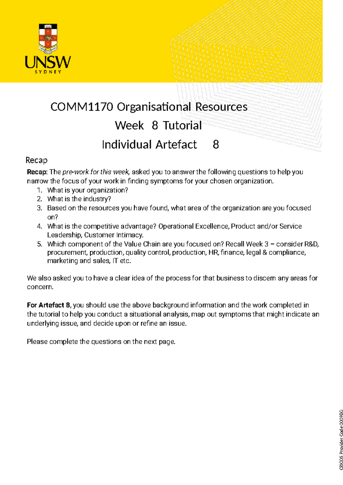 COMM1170 Week 8 Tutorial: Artefact 8 Situational Analysis Guide - Studocu