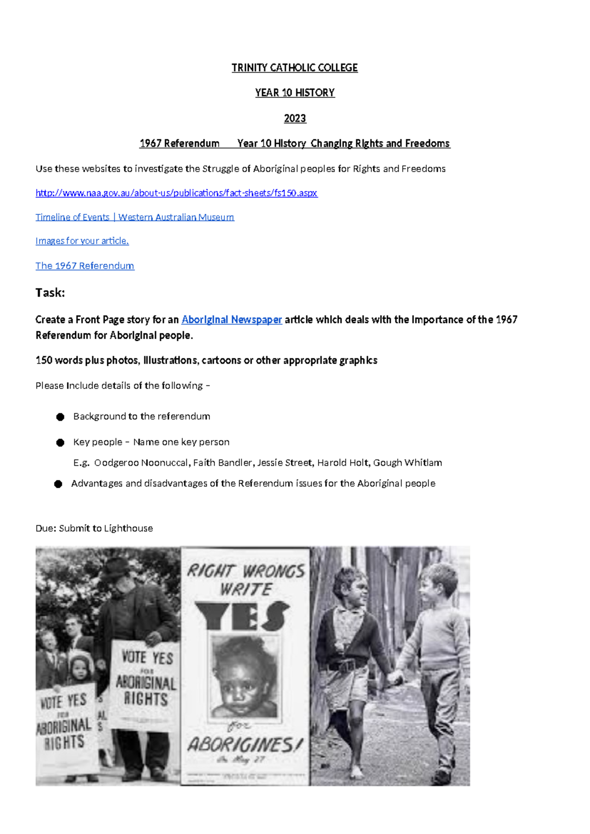 1967 Referendum Year 10 History Essay Notes on Rights & Freedoms - Studocu