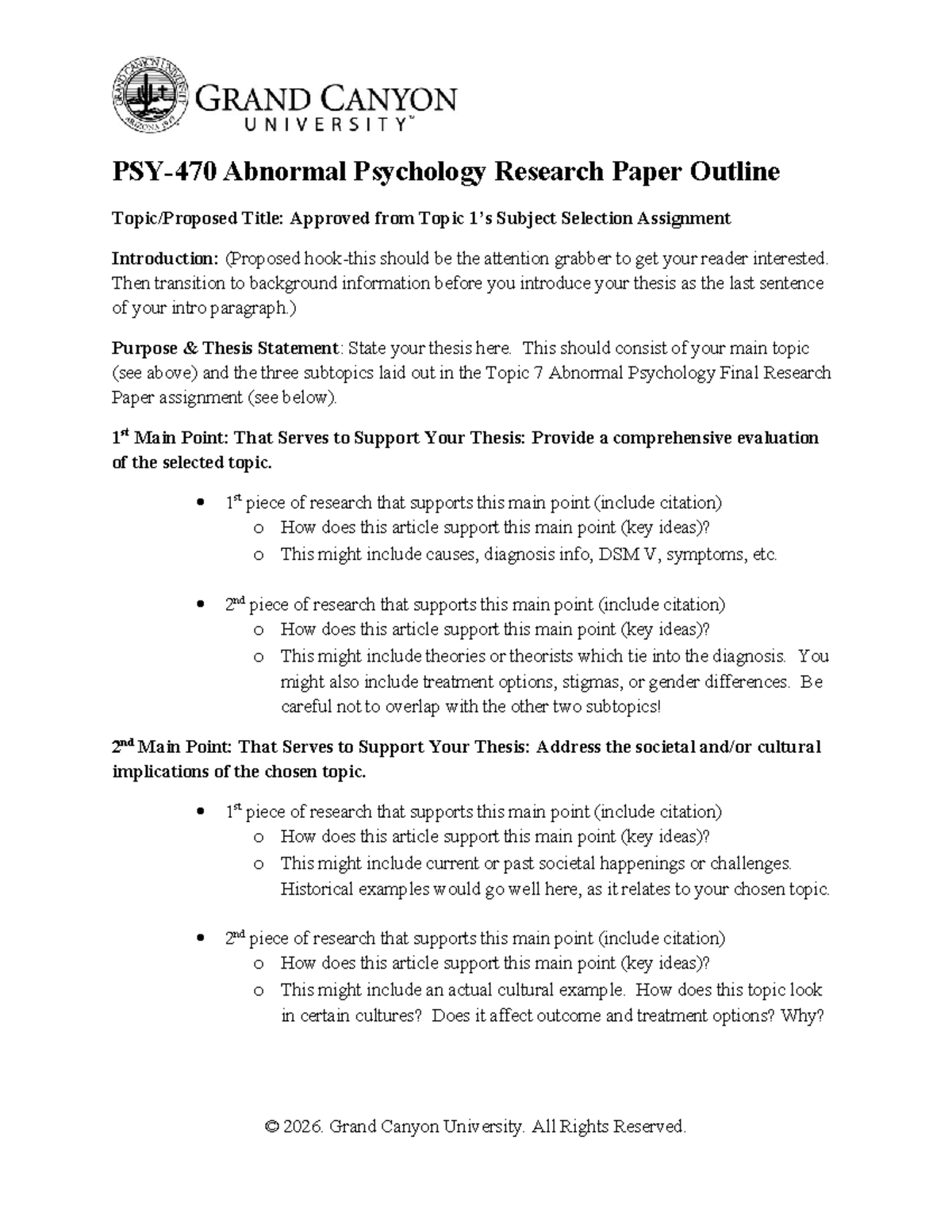 PSY 470 RS T3 Abnormal Psychology Research Paper Outline - Studocu