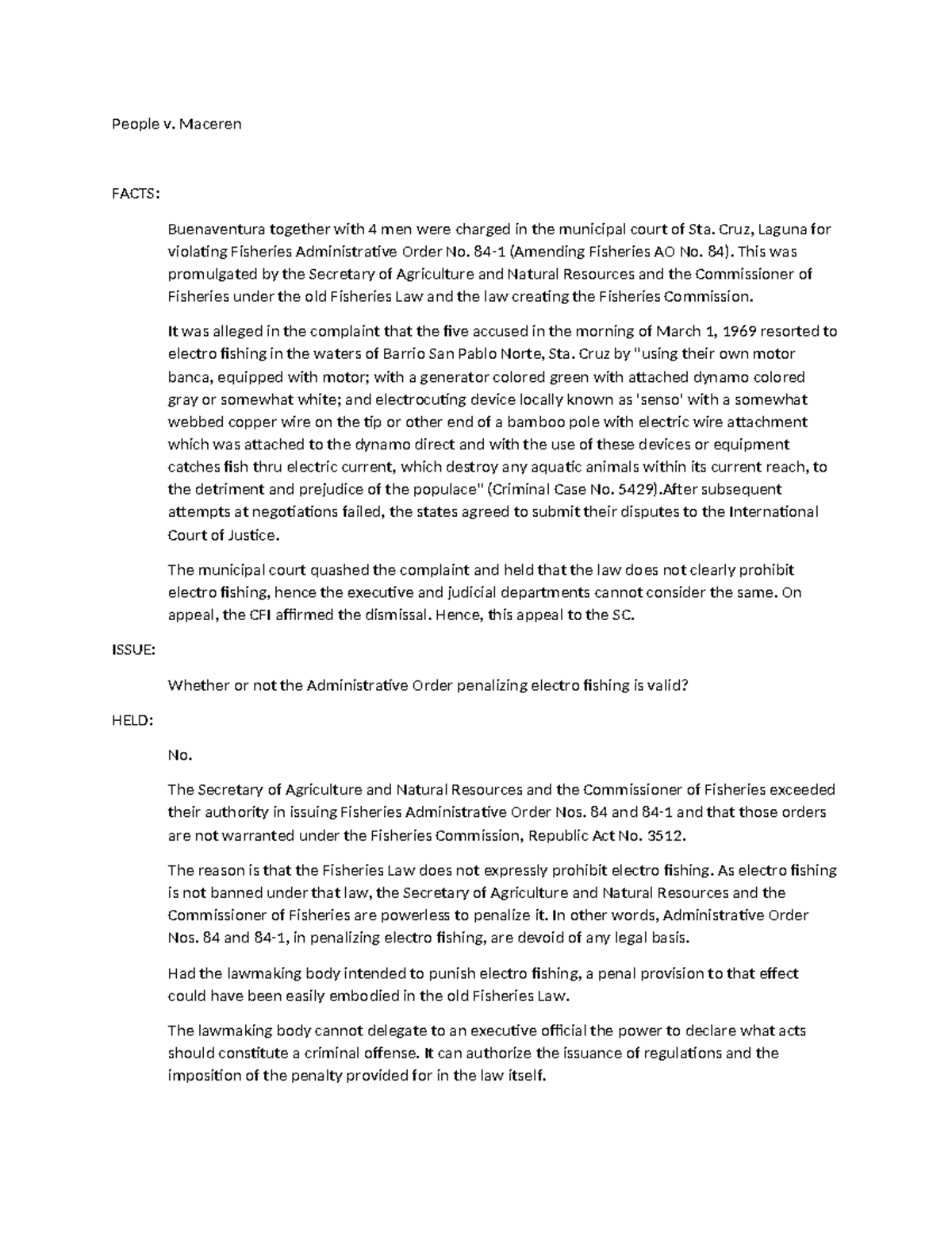 People v. Maceren: Case Digest on Administrative Order No. 84-A - Studocu