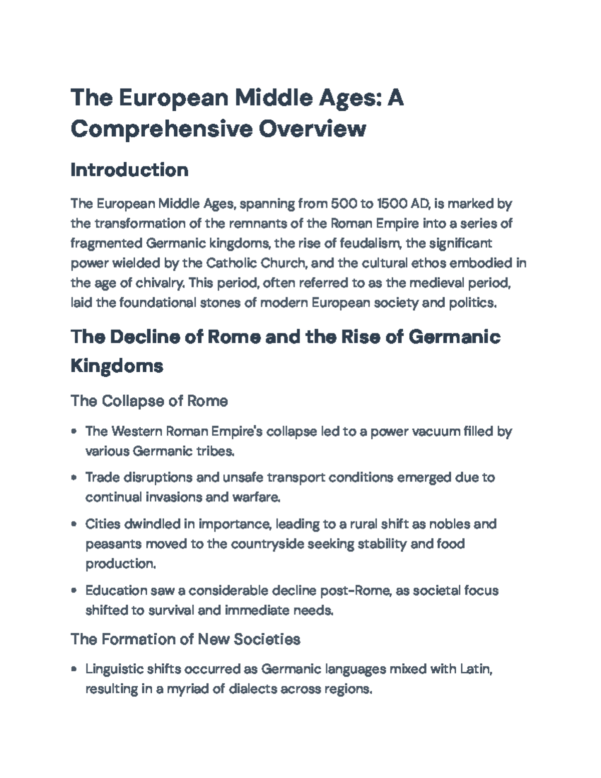 An Overview of the European Middle Ages (500-1500 AD) - The European ...