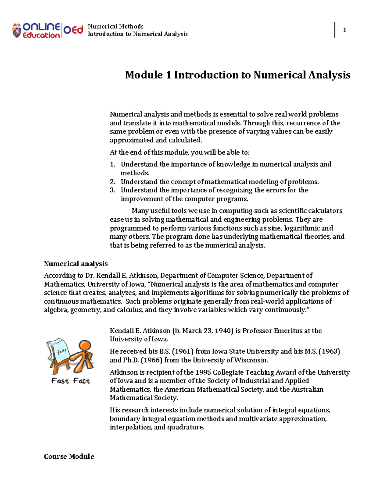 W1 Lesson 1 - Intro to Numerical Analysis & Mathematical Modeling - Studocu