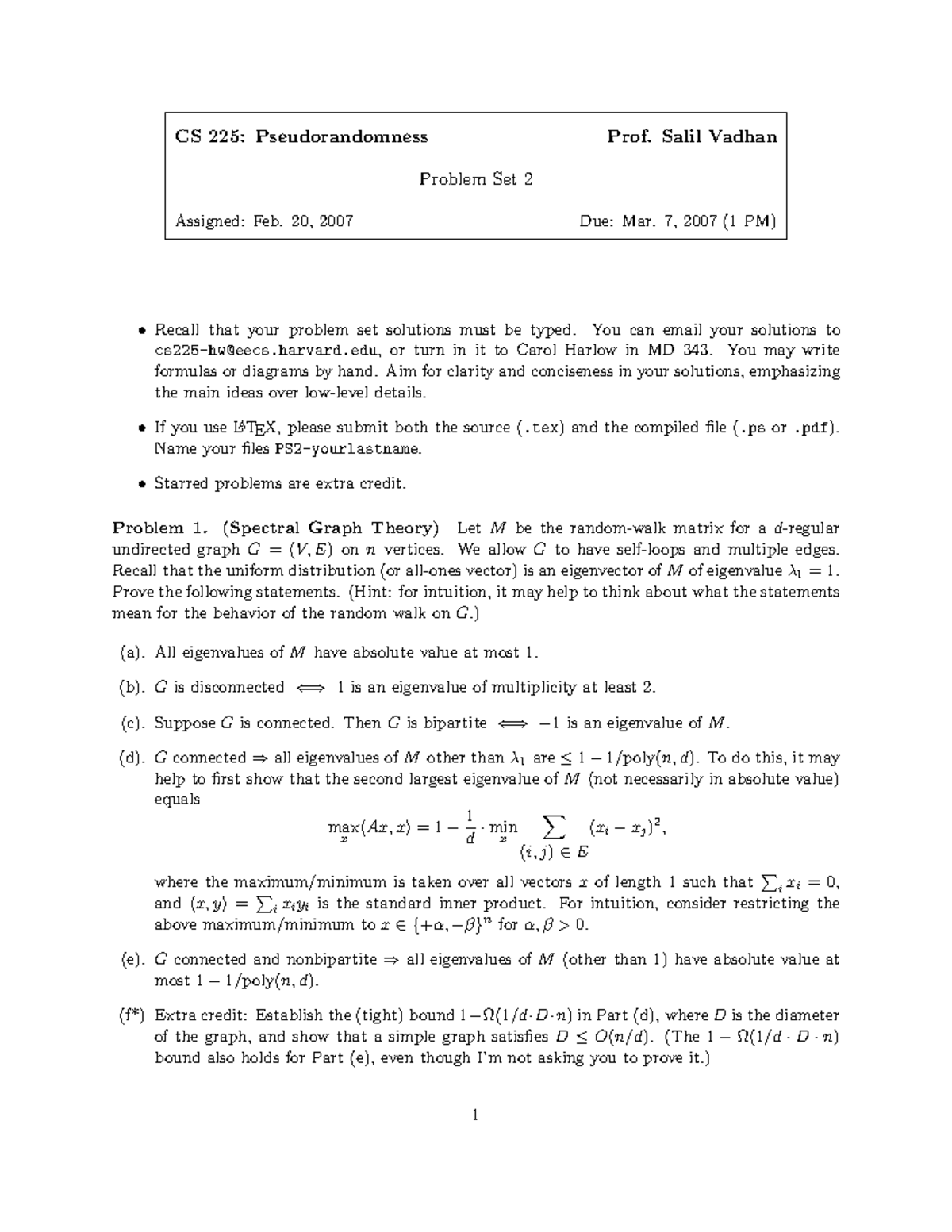 CS 225: Pseudorandomness Problem Set 2 - Practice Sets and Solutions ...