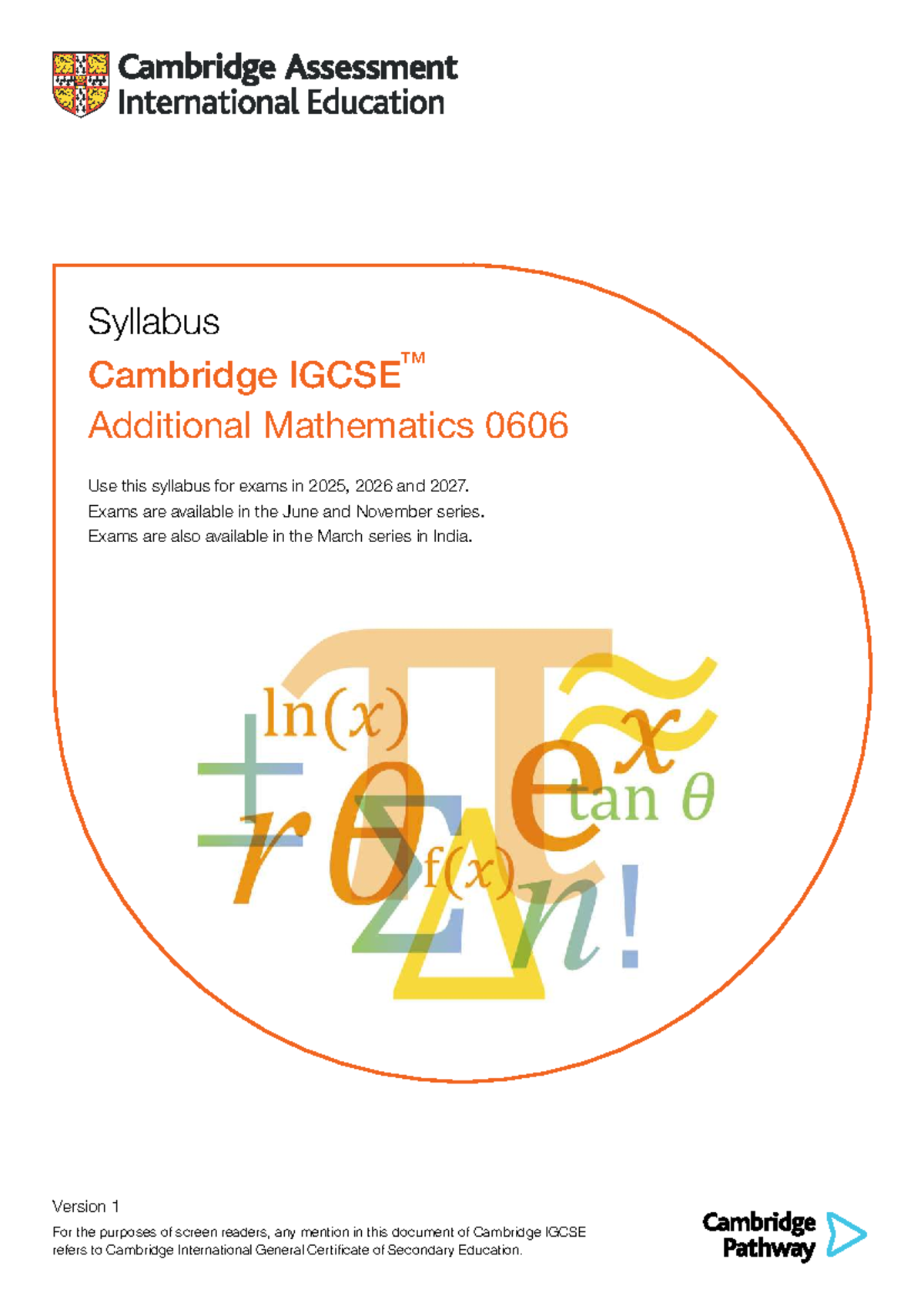 Cambridge IGCSE Additional Mathematics 0606 Syllabus for 2025-2027 ...