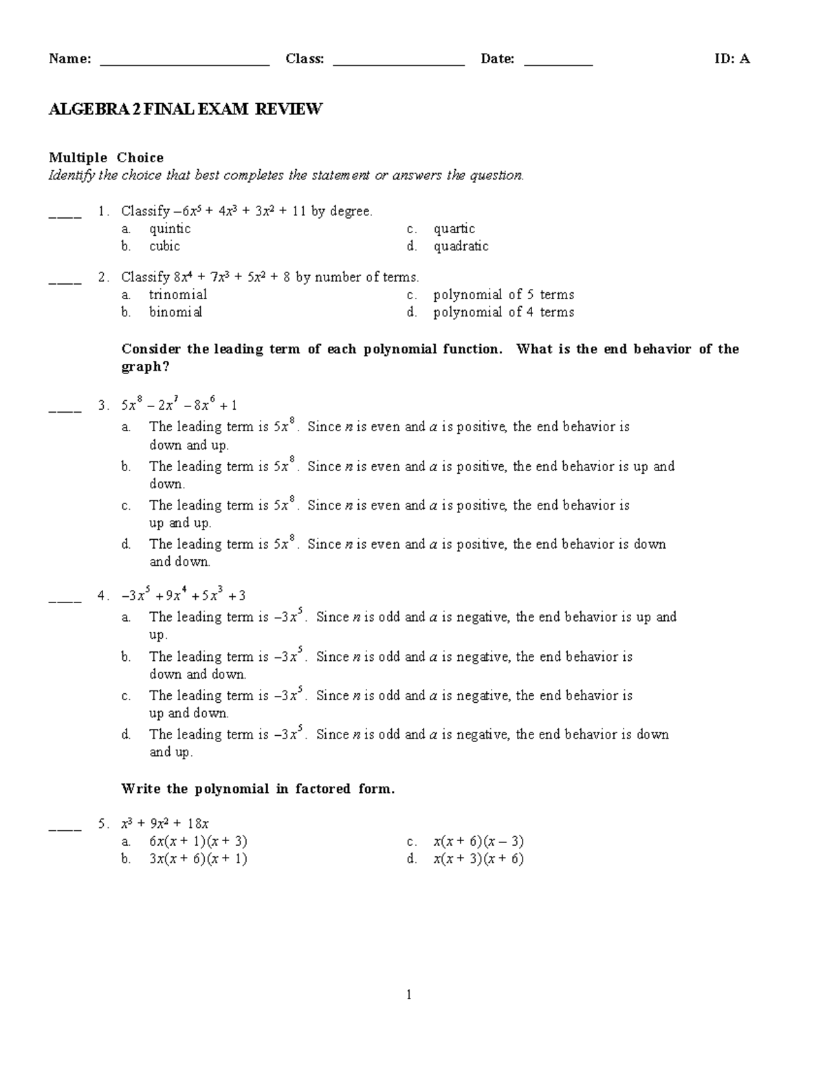 Algebra 2 (MA.912.A) Final Exam Review: Equations & Inequalities - Studocu