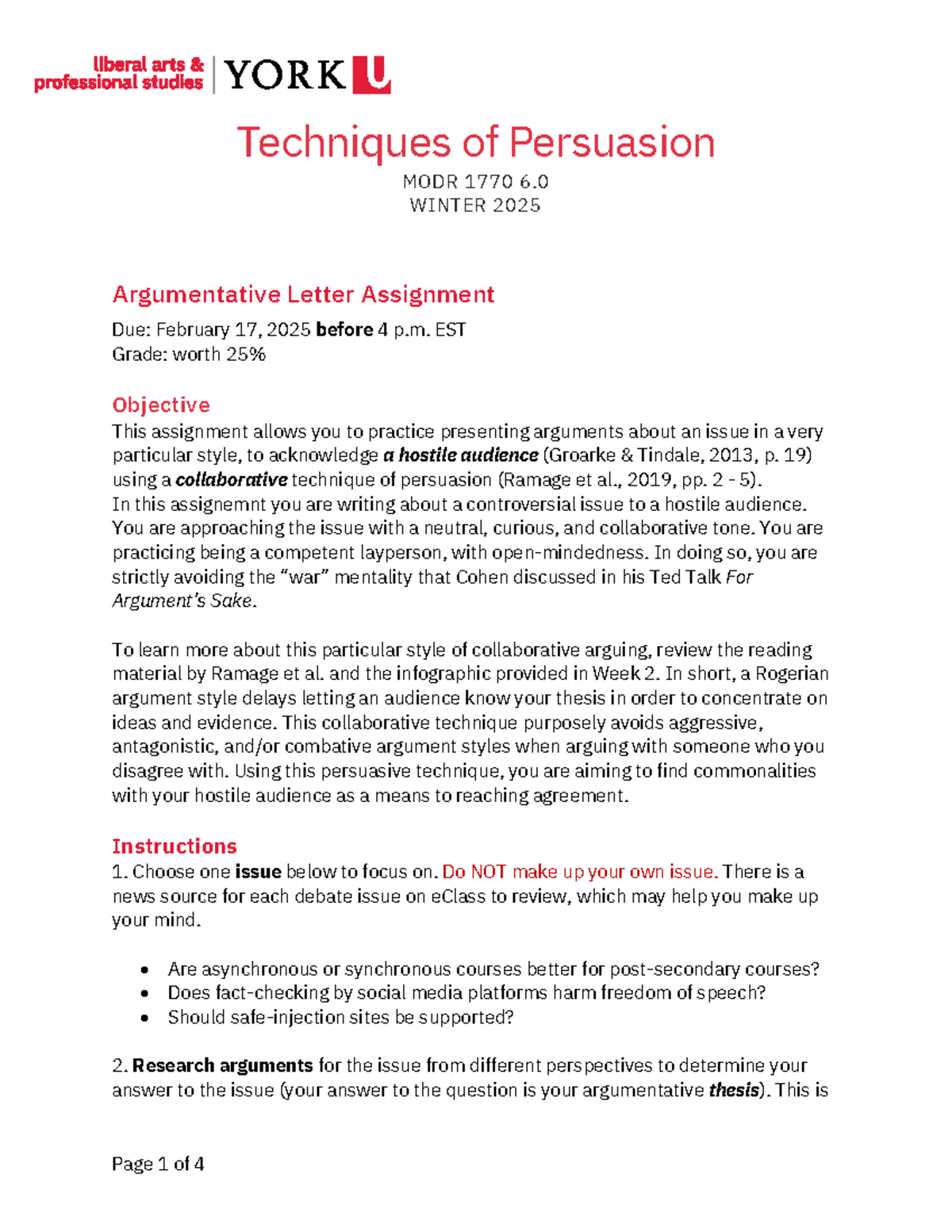 MODR 1770 6: Argumentative Letter Assignment Instructions - Winter 2025 ...