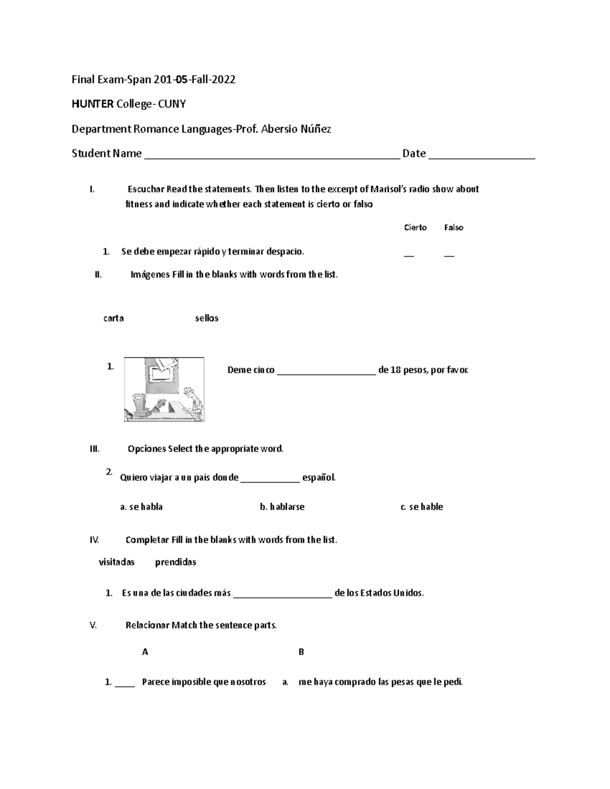 Study Guide for Final Exam Span 201-05: Fall Semester Review - Studocu