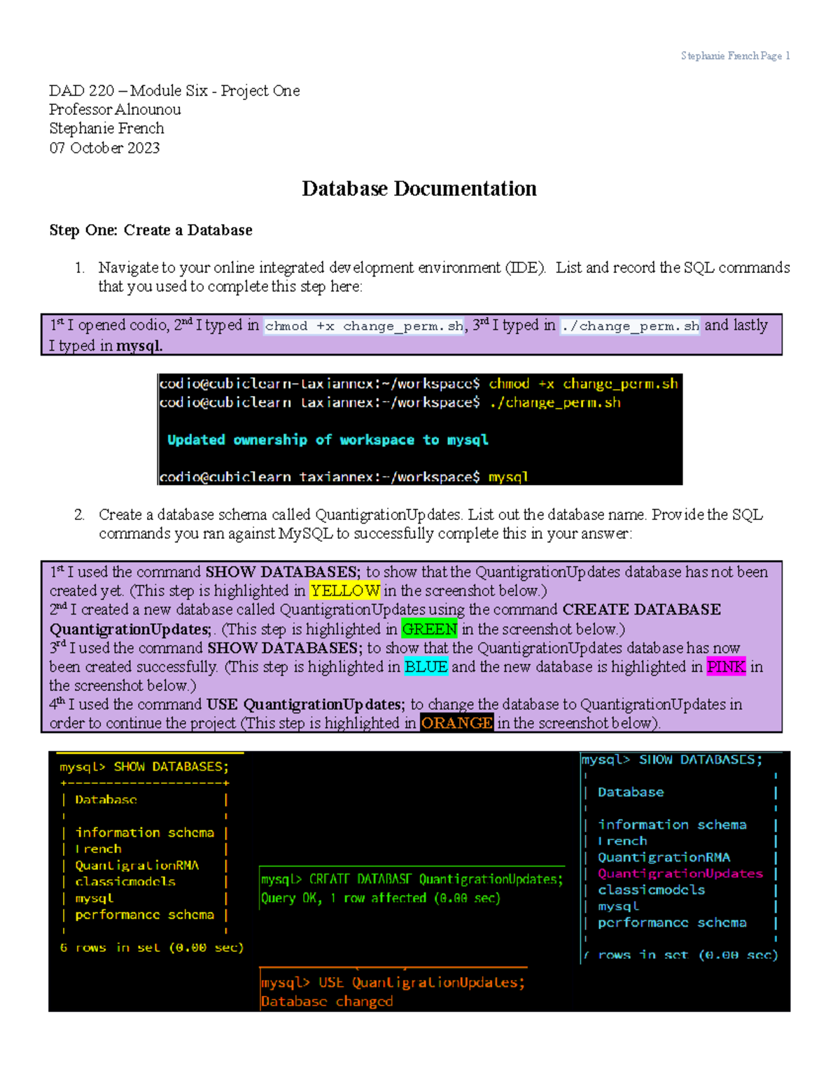 DAD 220 - Module 6: Project One Database Documentation Guide - Studocu