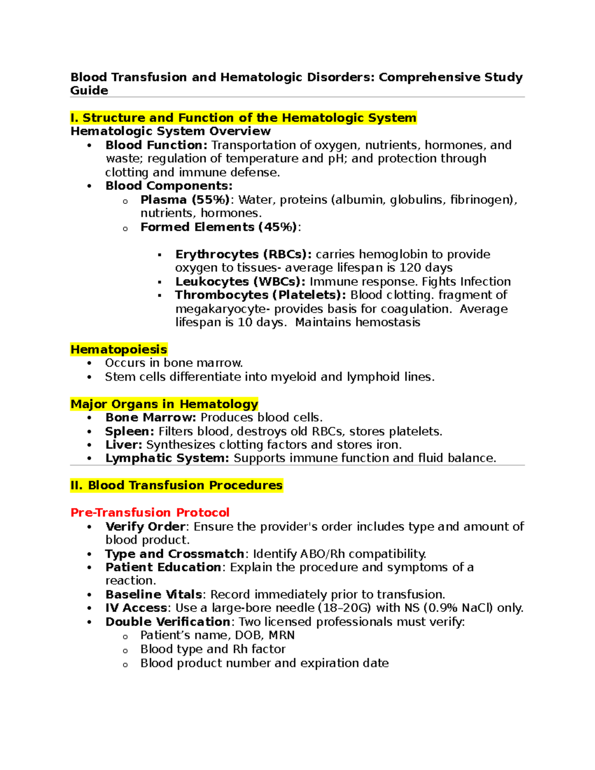 Blood Transfusion & Hematologic Disorders: Comprehensive Study Guide ...