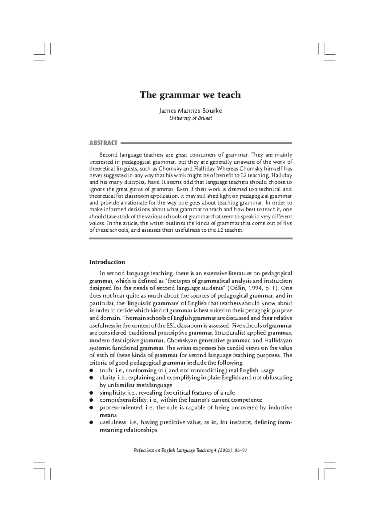 Reflections on Pedagogical Grammar in ESL Teaching - ELT 4 - Studocu