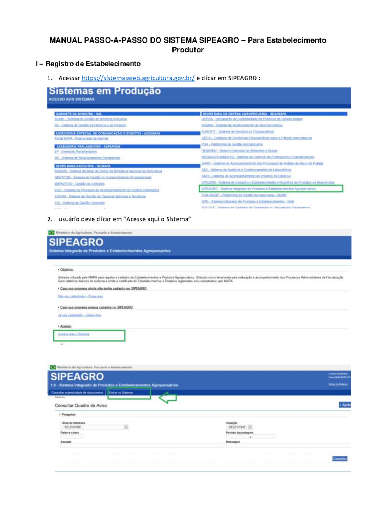 Manual SIPEAGRO: Passo a Passo para Registro de Estabelecimento - Studocu