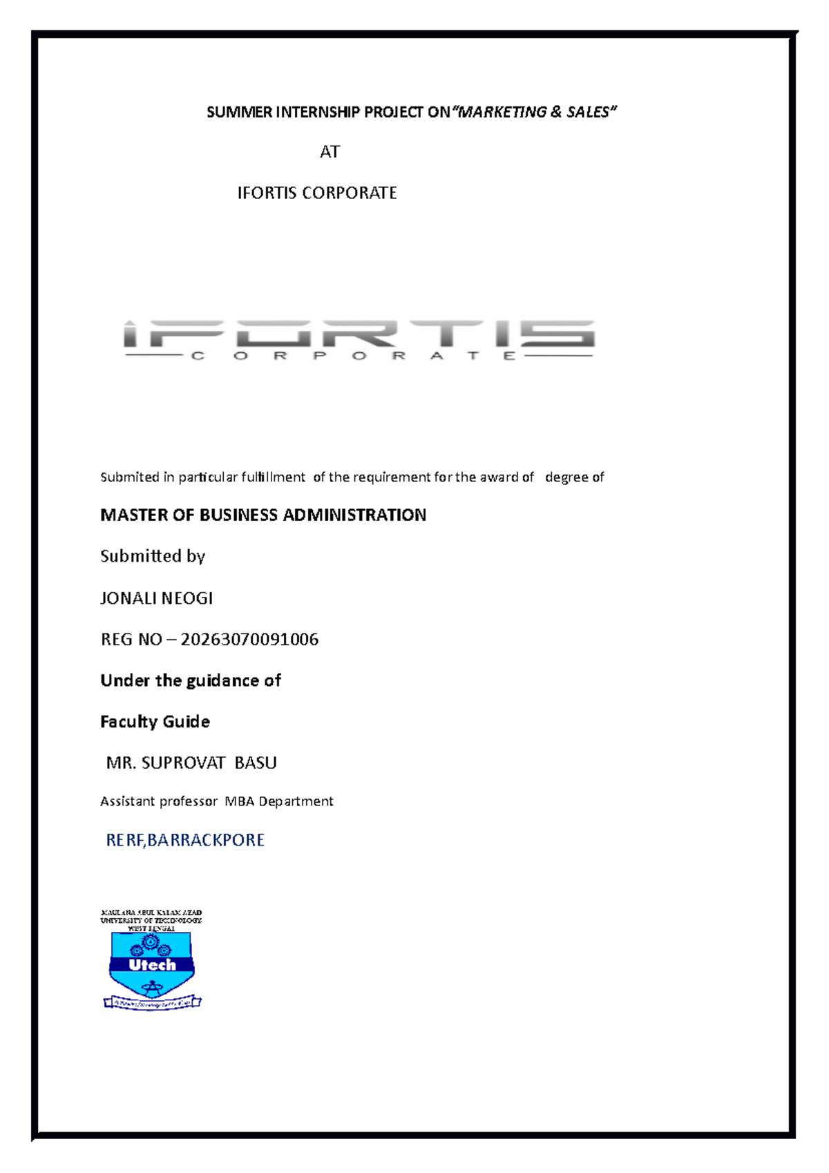 MBA 2021 Summer Internship Project on Marketing & Sales at Ifortis ...