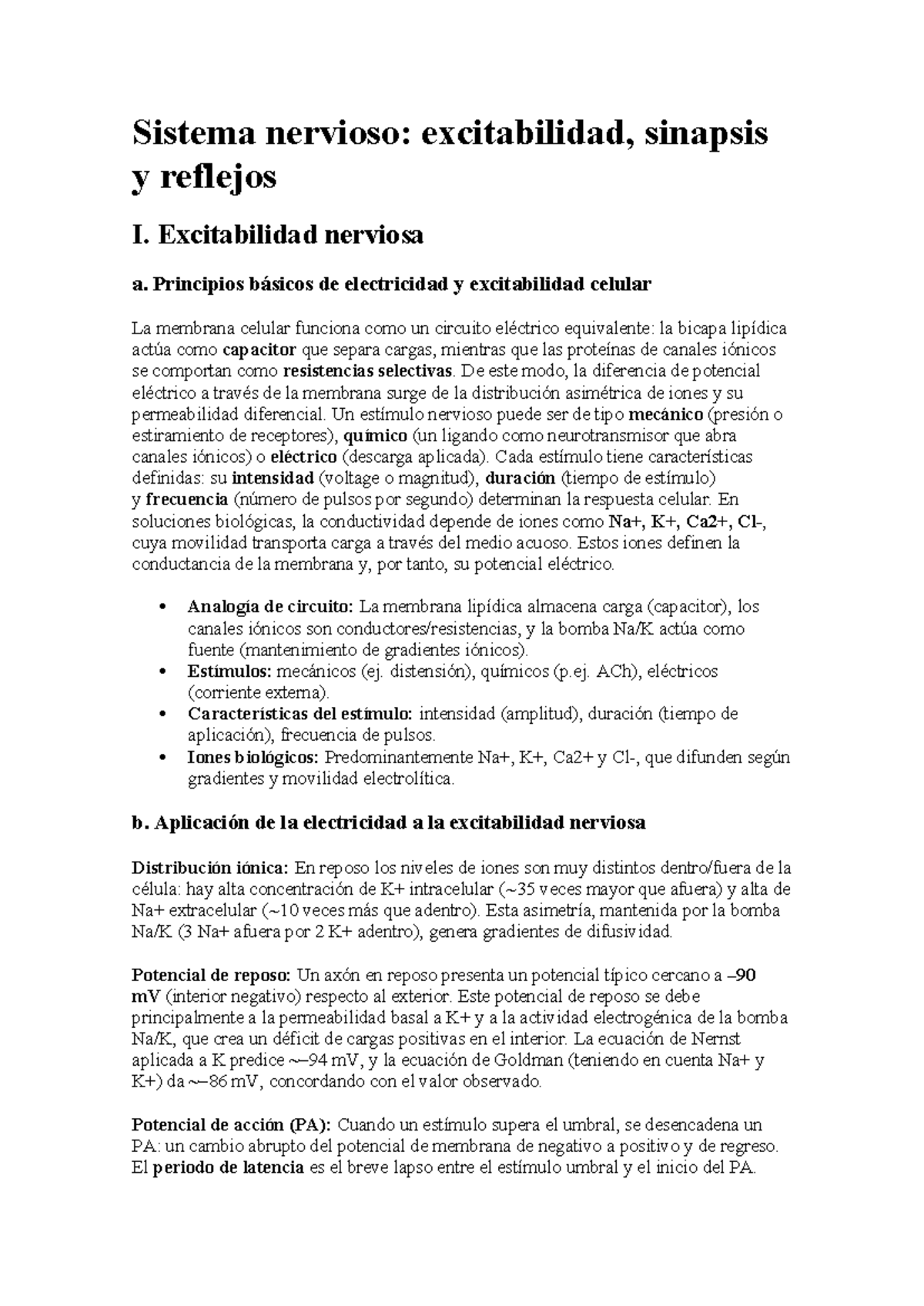 Sistema Nervioso: Excitabilidad y Sinapsis I - Electro Fisiología ...