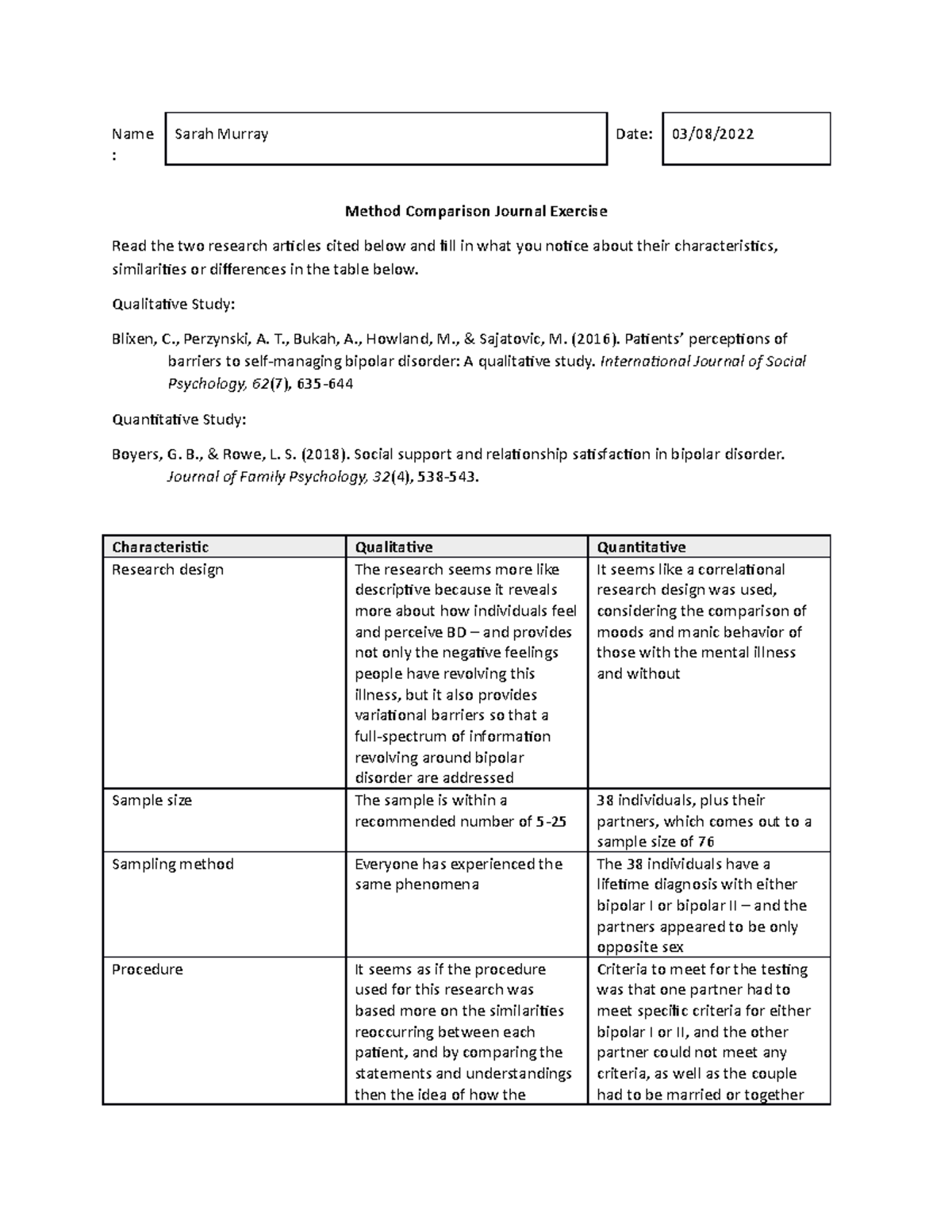 Method Comparison Journal Exercise: Qual vs Quant (CPS 101) - Studocu