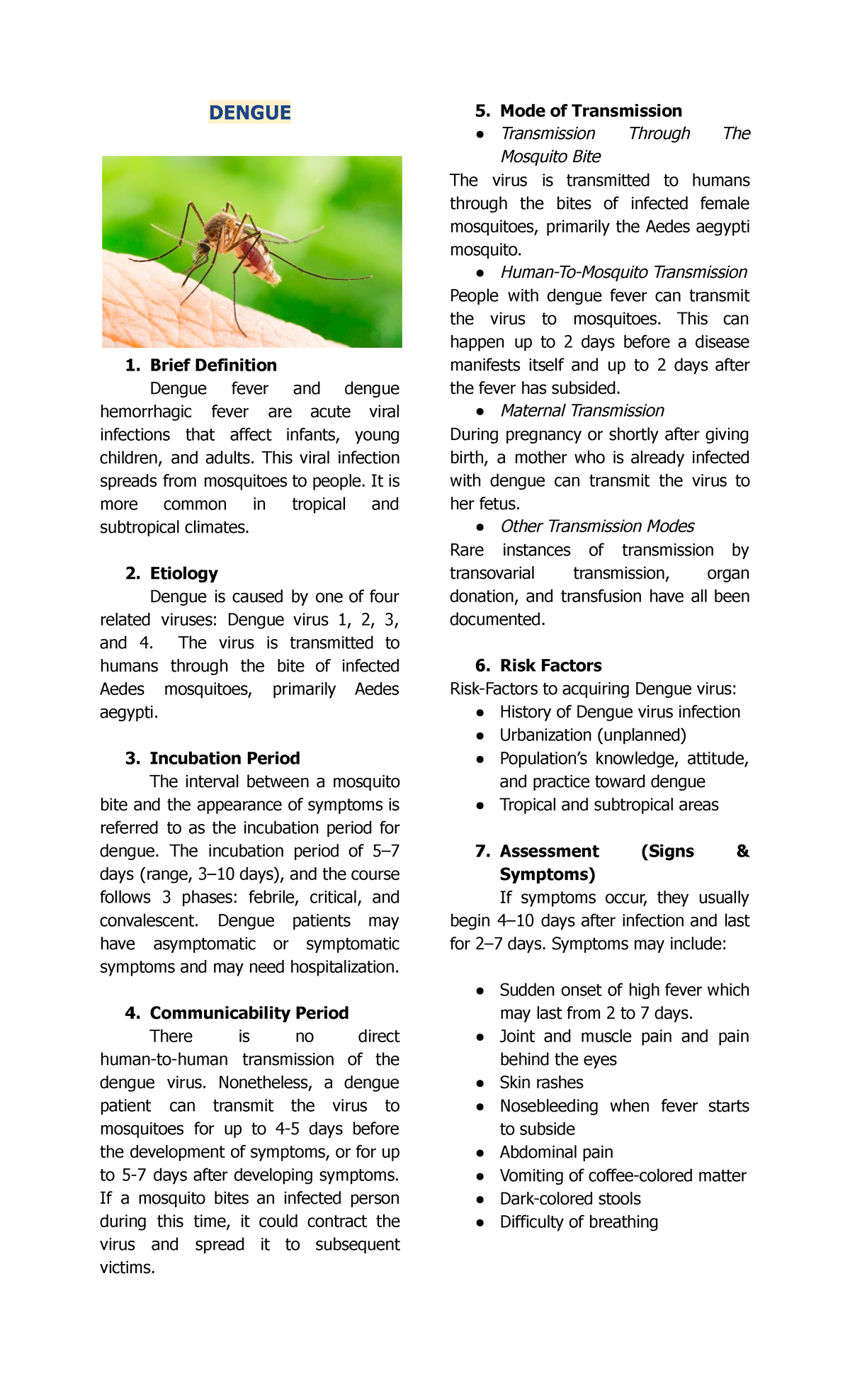 Community Health Nursing- Communicable Disease-Dengue - DENGUE Brief ...