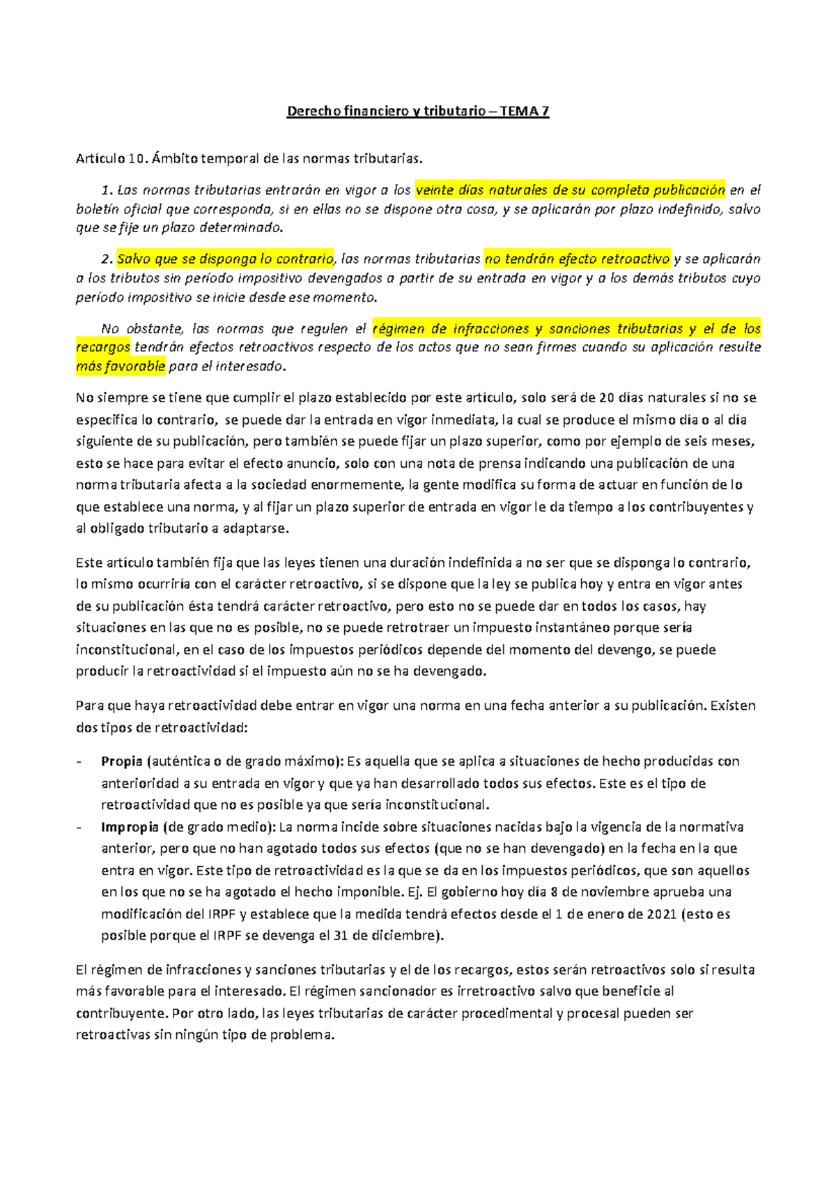 Derecho Financiero y Tributario – TEMA 7: Ámbito Temporal de Normas ...