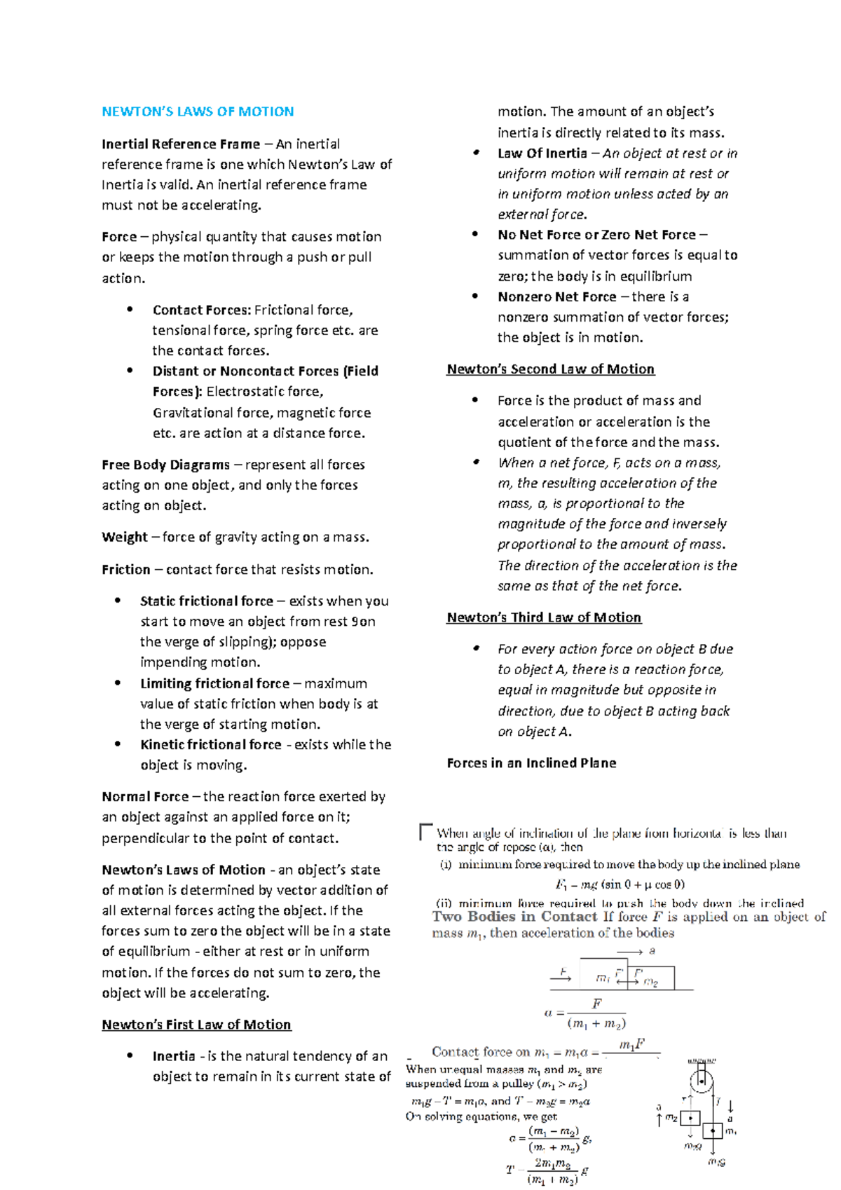 PHYS 101: 2nd Quarter Review - Newton's Laws & Fluid Mechanics - Studocu