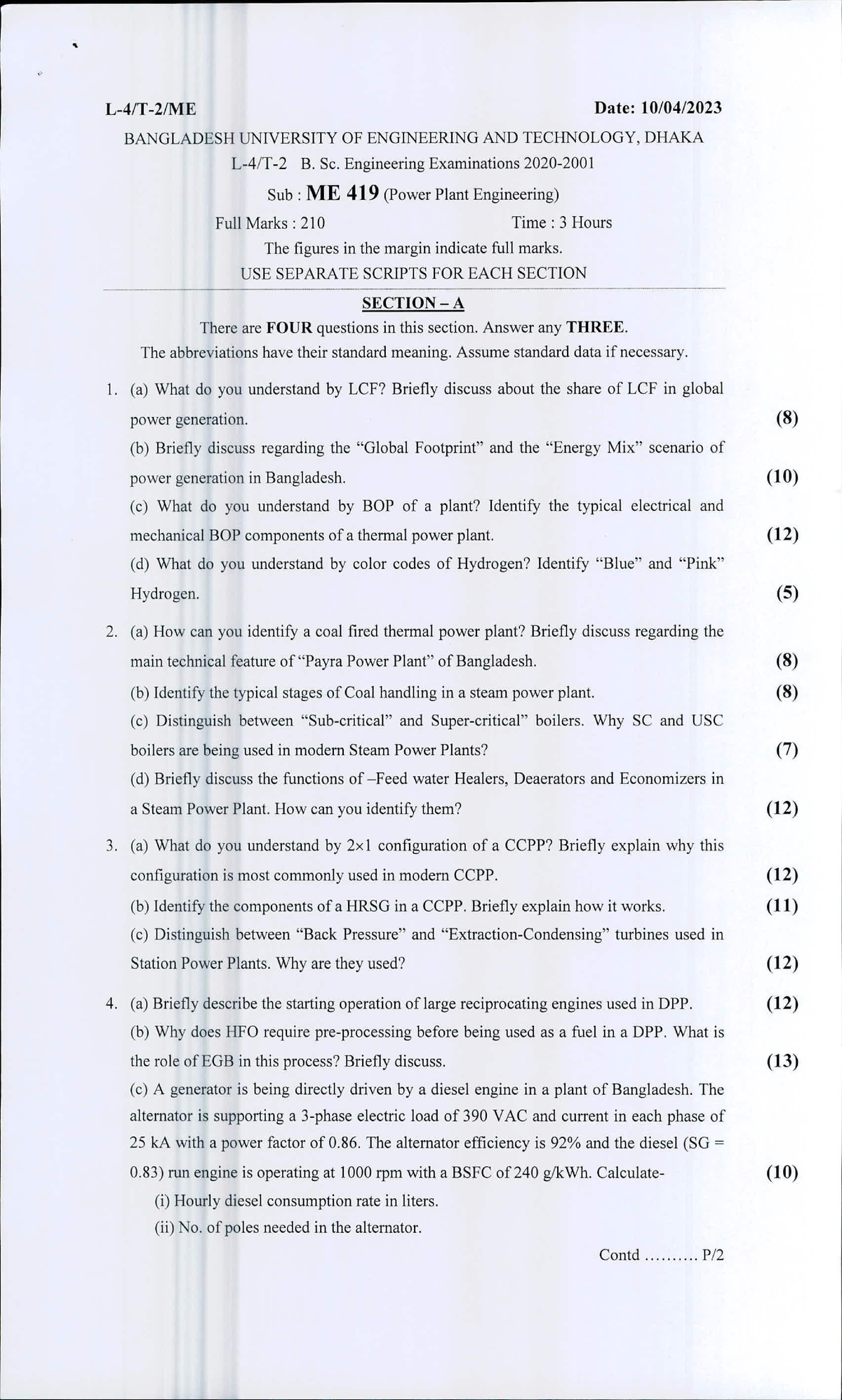 ME 419 Term Final Questions - (8) r • L-4rr-2/ME Date: 10/04/ BANGLADESH UNIVERSITY OF ...