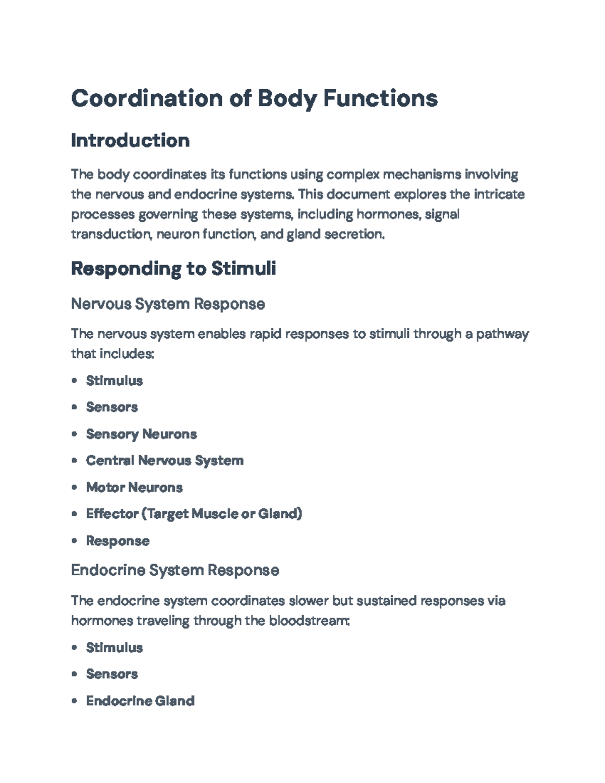Coordination of Body Functions: Nervous and Endocrine Systems Overview ...