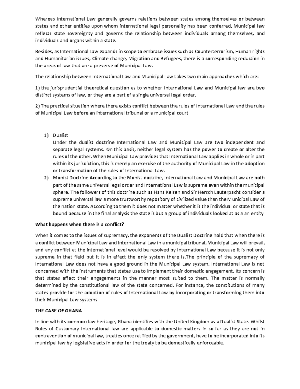 Monism vs. Dualism: Analyzing Ghana's Legal Framework and Impacts - Studocu