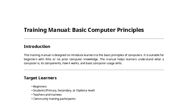 Training Manual: Basic Computer Principles for Beginners - Studocu