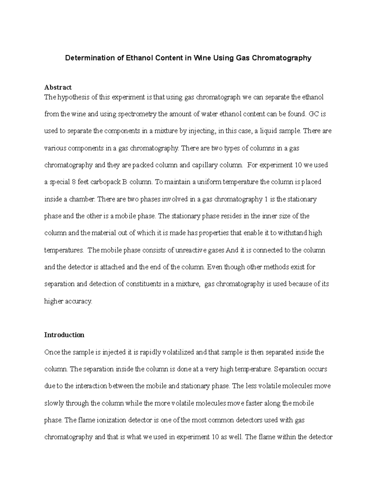 Determination of Ethanol Content in Wine Using Gas Chromatography - GC ...