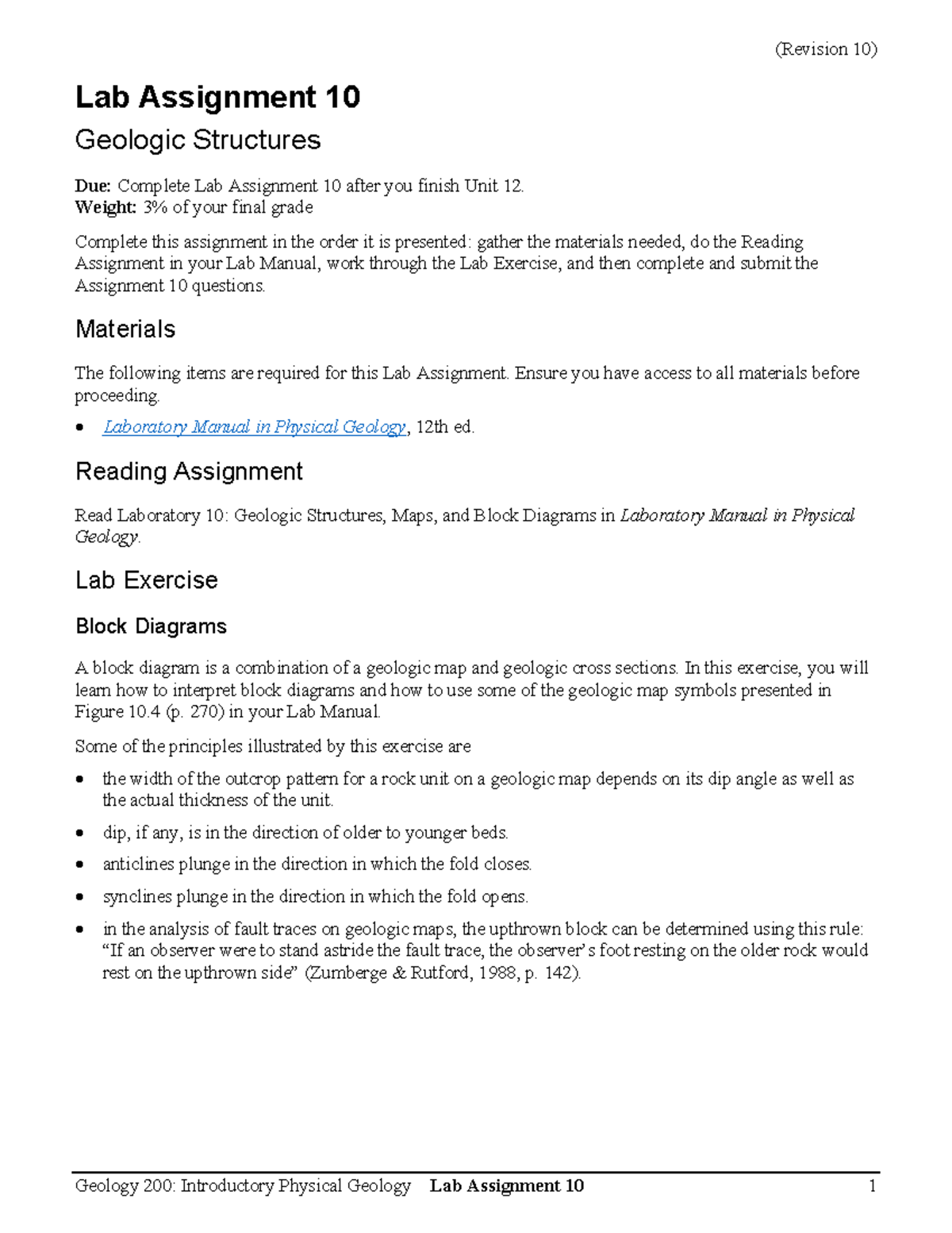 Geology 200 Lab Assignment 10 Geologic Structures Block Diagrams