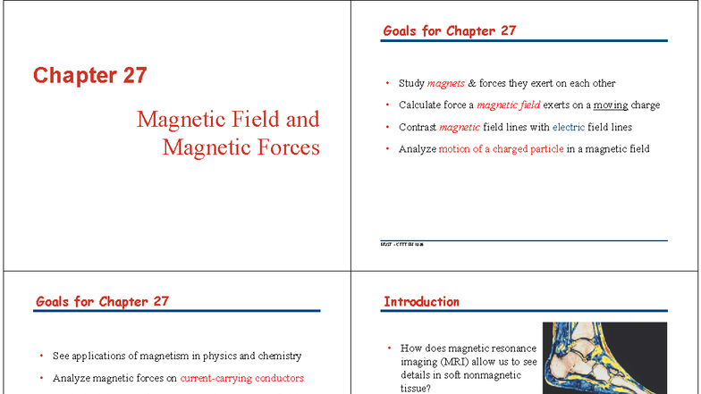27 Lecture Outline 4p - Chapter 27 Magnetic Field and Magnetic Forces ...