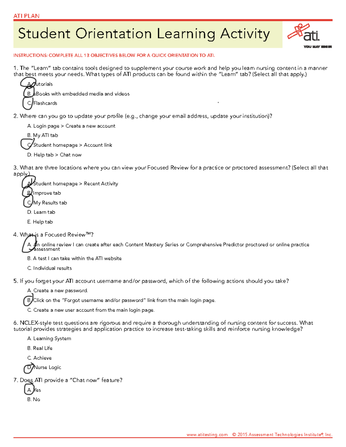 Student orientation learning activity - ATI PLAN Student Orientation ...