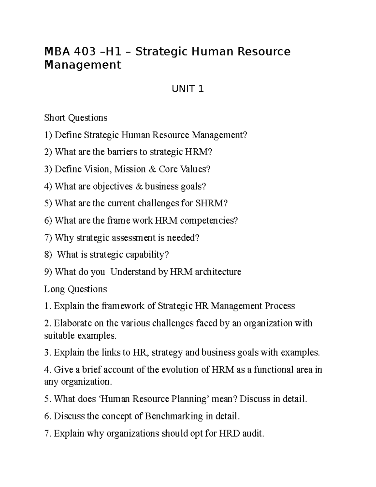 MBA 403 - Strategic HRM Study Guide for 1st Year Students - Studocu