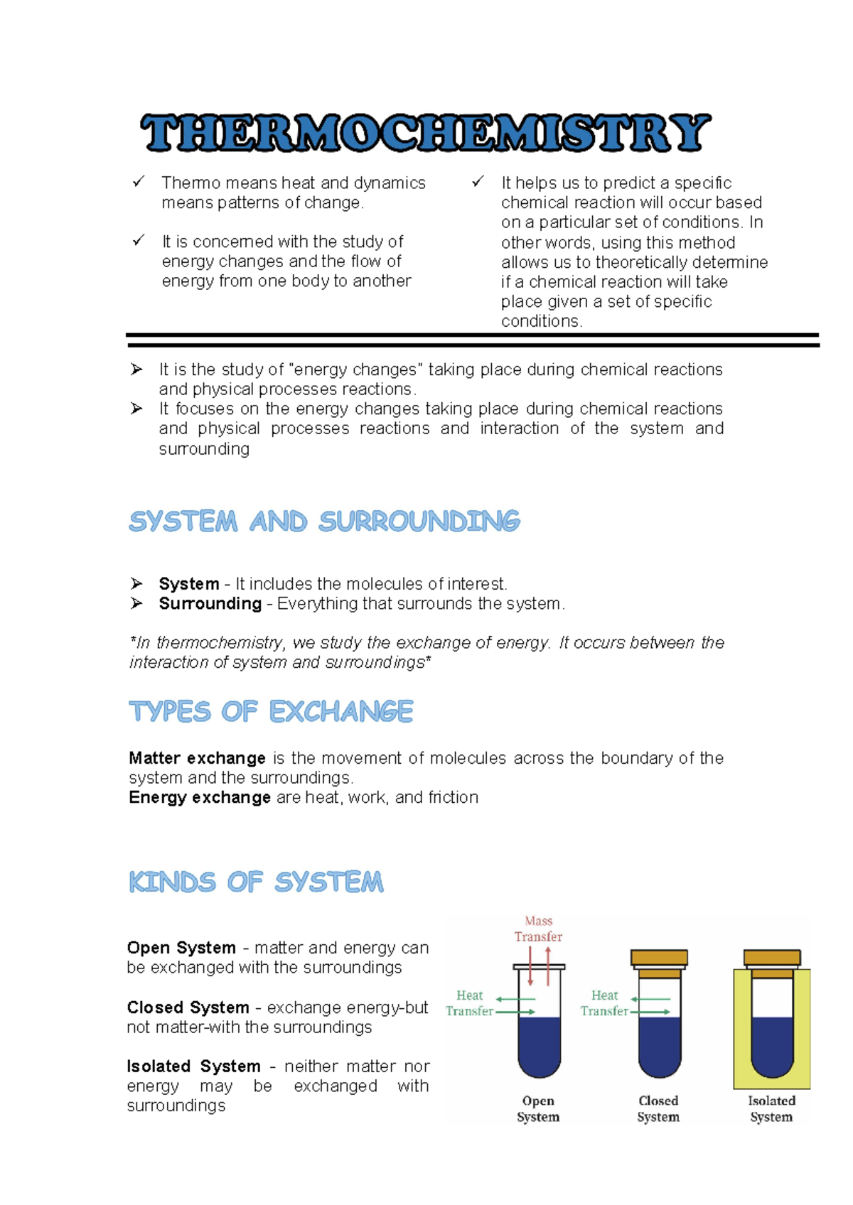 Thermochemistry Notes: Energy Changes in Chemical Reactions - Studocu