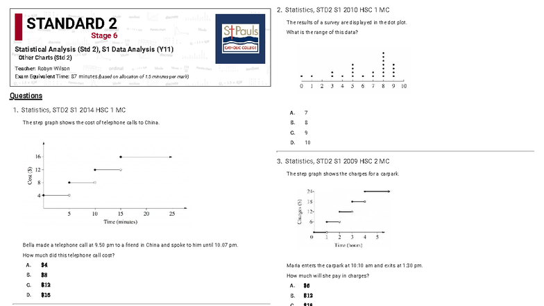 Statistics, STD2 S1 HSC Data Graphs & Analysis Questions - Studocu